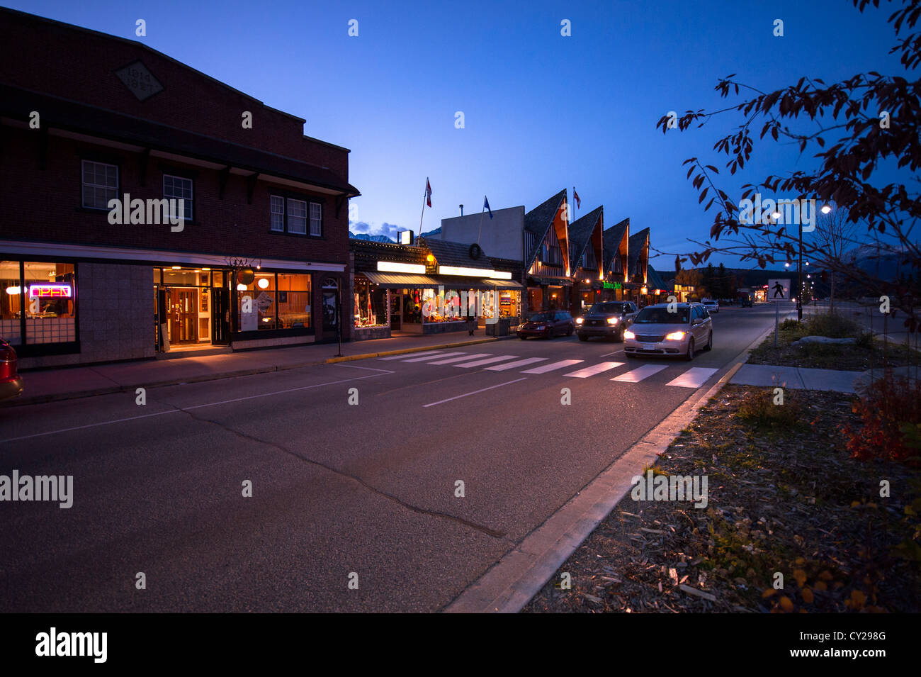 Main Street at night, Jasper Alberta Canada Stock Photo - Alamy