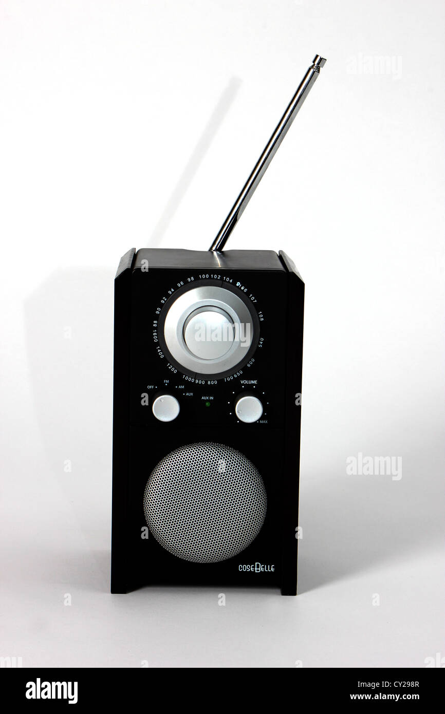 funny smart black radio on a clear white background, studio shot, still ...