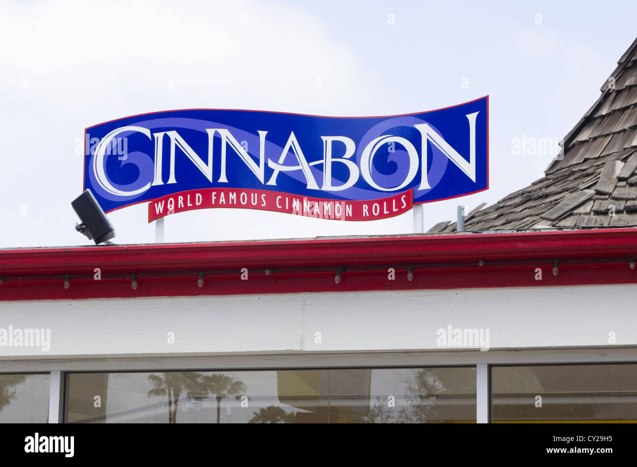 Knotts Berry Farm, California, USA. Cinnabon cinnamon rolls sign Stock ...