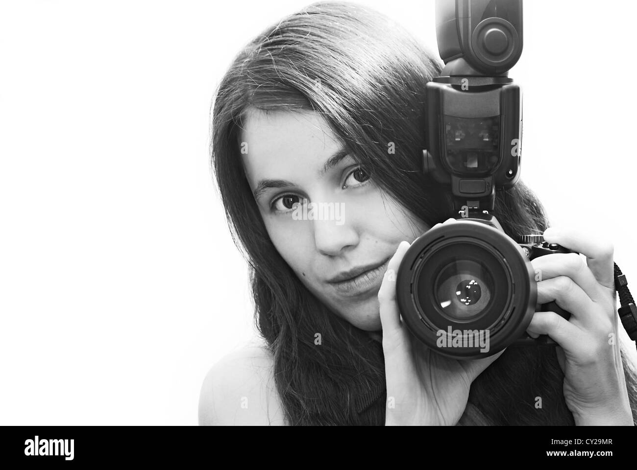 Girl with camera, self-portrait Stock Photo - Alamy