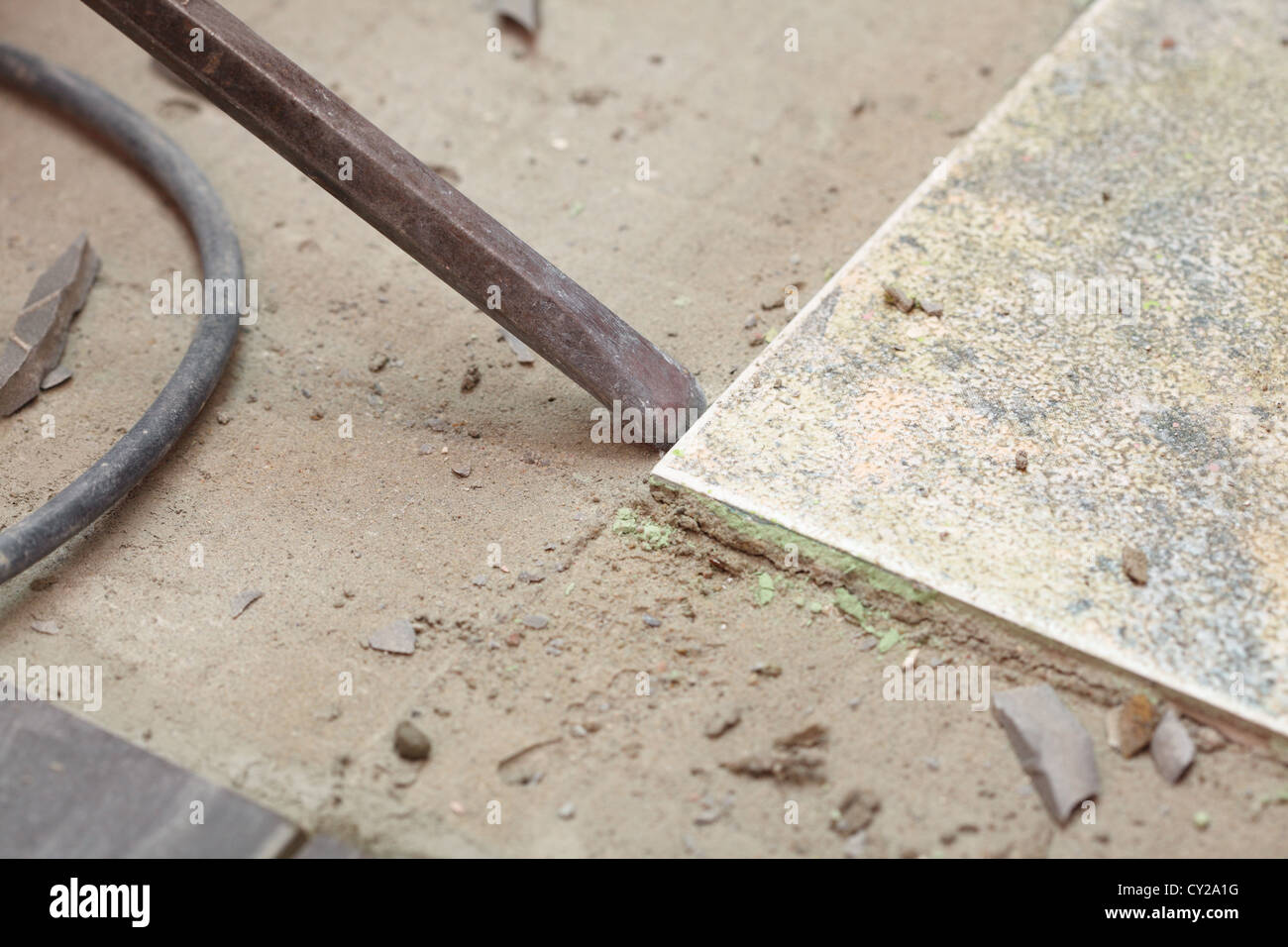 demolition hammer mason manual work floor tool worker Stock Photo - Alamy
