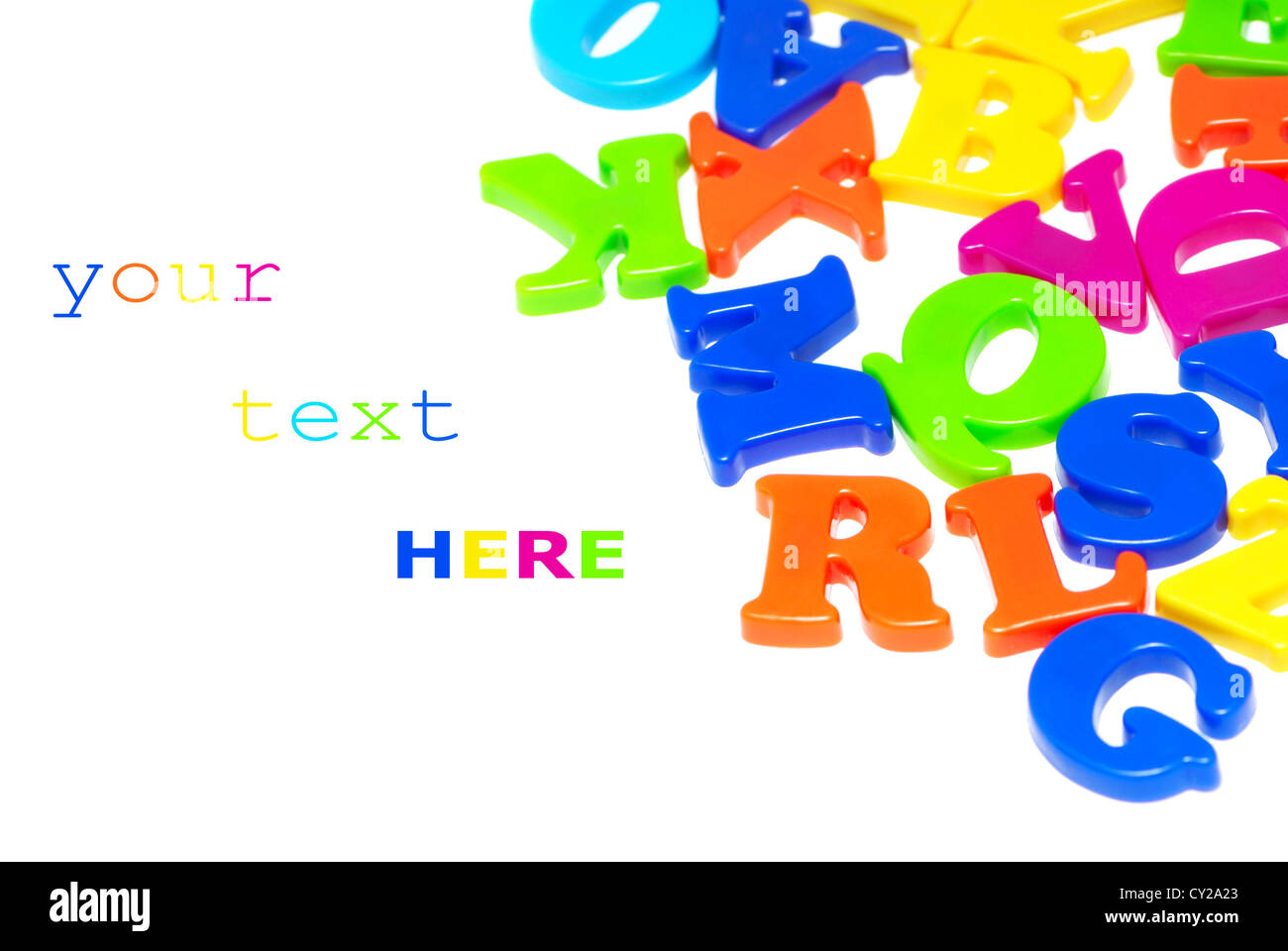 Colorful magnet letters isolated on white background (with space for ...