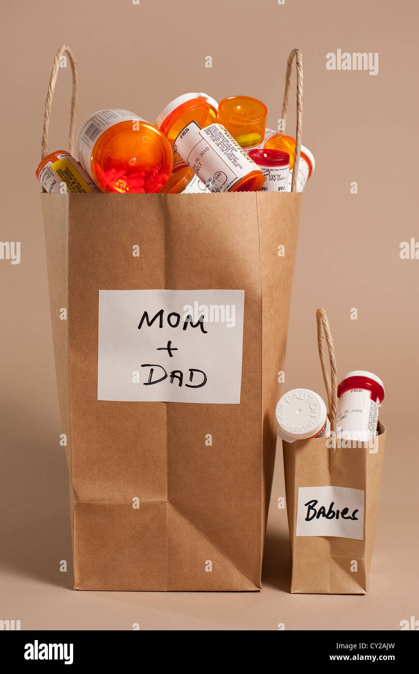 Brown paper bags stuffed with prescription medicines Stock Photo - Alamy
