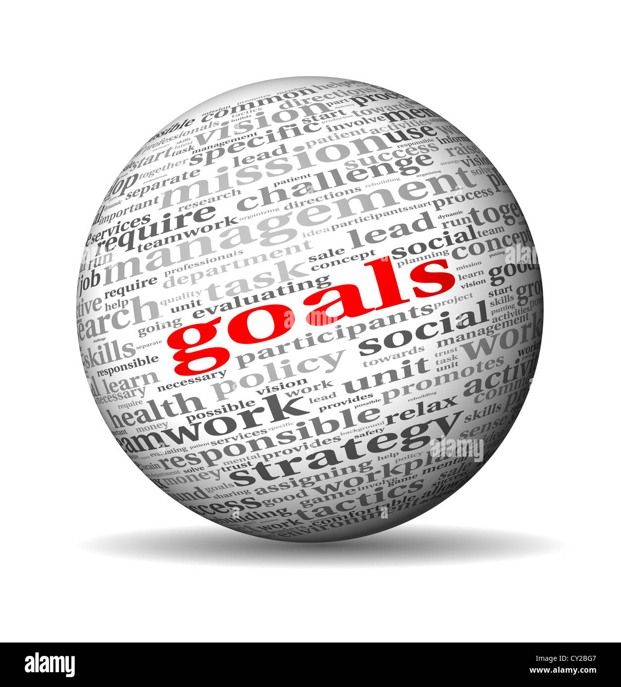 Goals in project and management concept in word tag cloud on 3d sphere ...