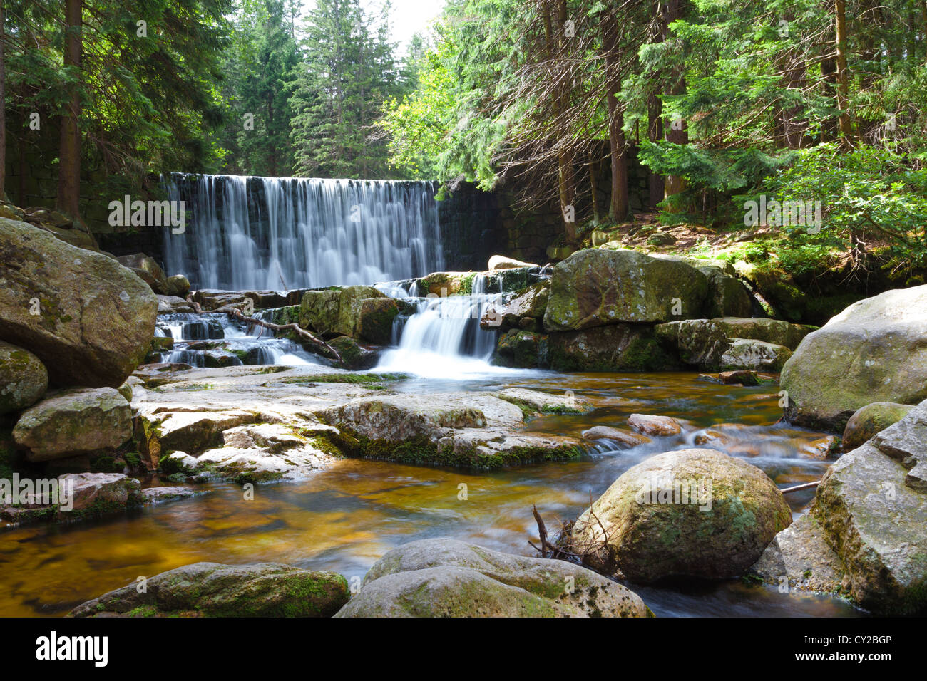 Waterfall on small stream in forest Stock Photo - Alamy