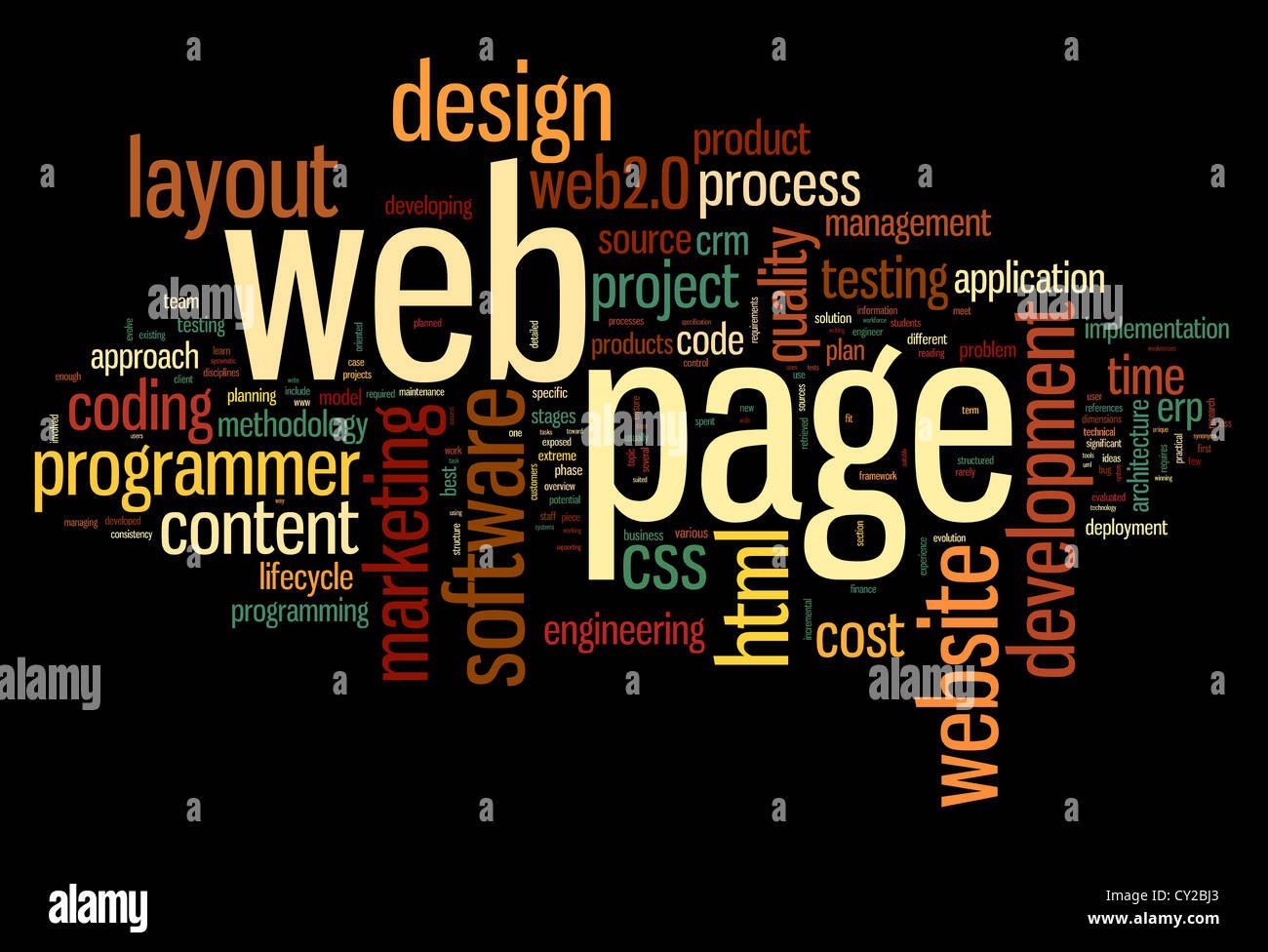 Web page concept in word tag cloud on black background Stock Photo - Alamy