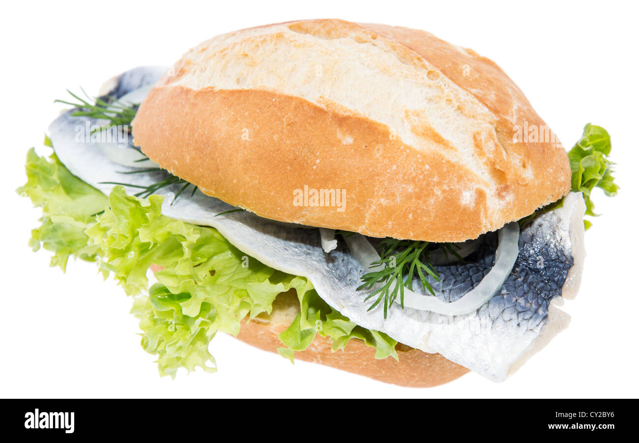 Fresh Herring on a roll against white background Stock Photo - Alamy