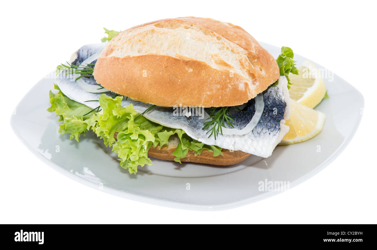 Fresh Herring on a roll against white background Stock Photo - Alamy