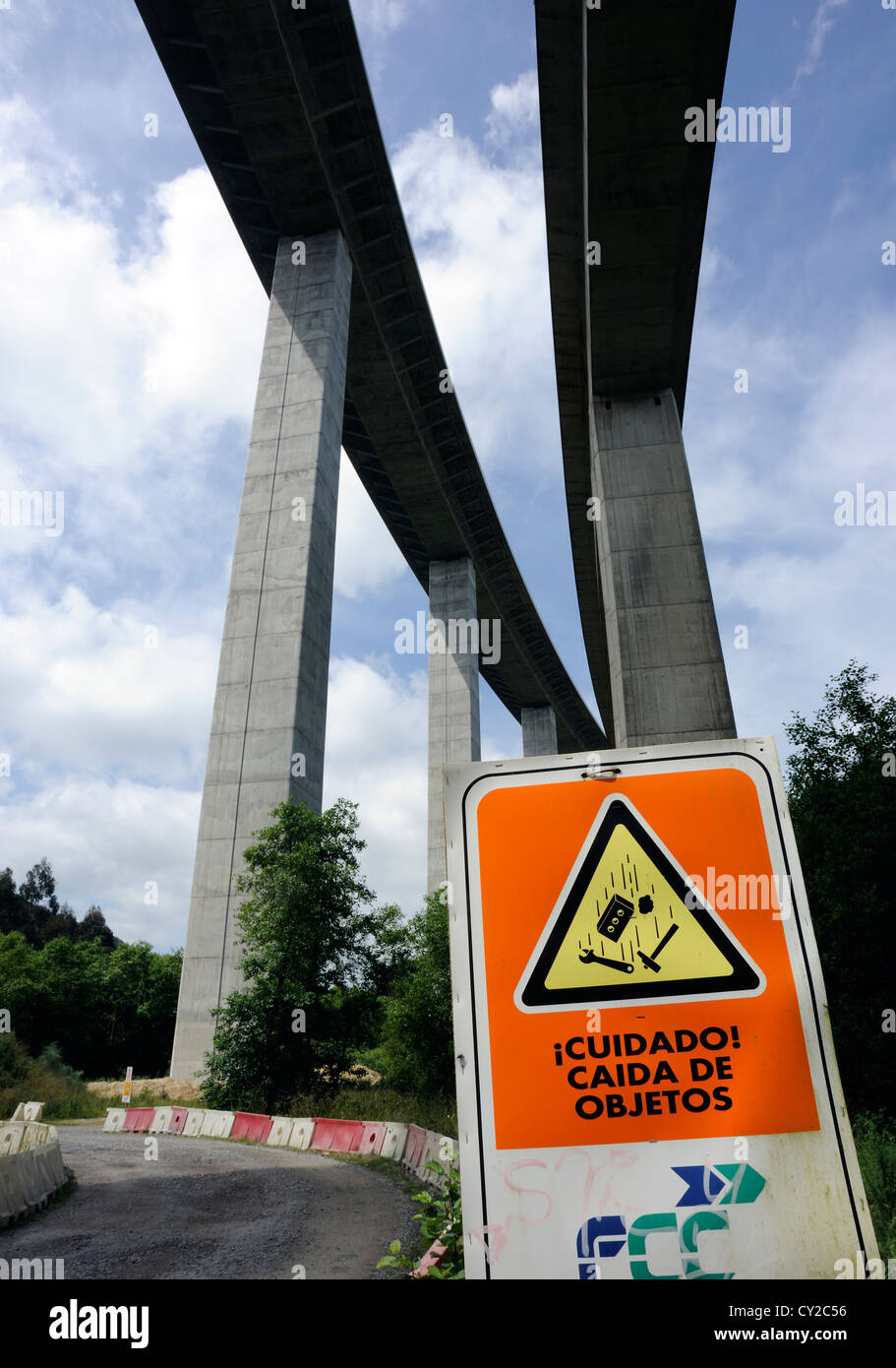 Sign warning against objects falling from the newly built A8 road ...