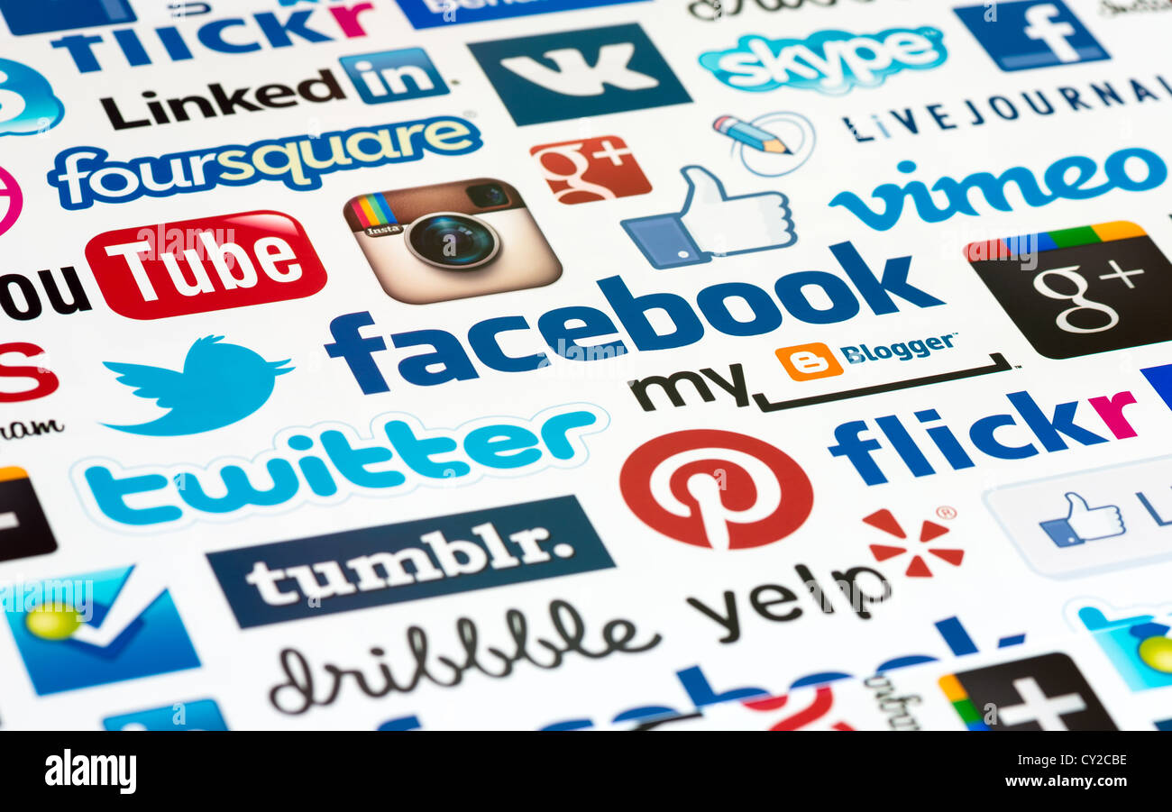 A logotype collection of well-known social media brand's printed on ...