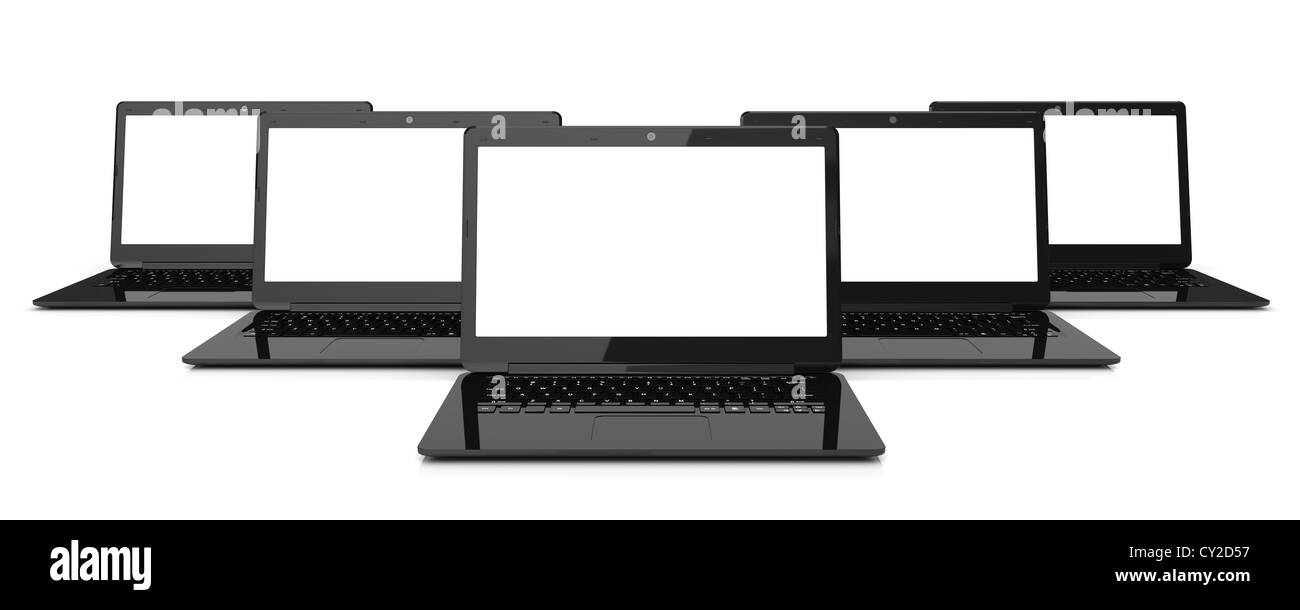 Group of black laptops isolated on white background. 3d illustration ...