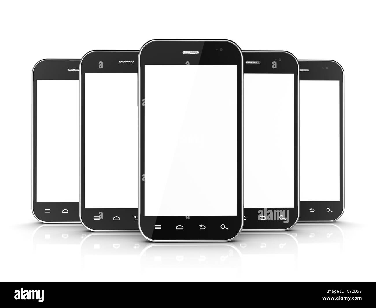 Group of black smartphones isolated on white background. 3d ...
