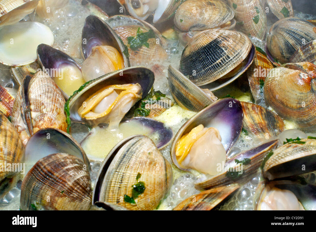 Clams in process of cooking Stock Photo - Alamy