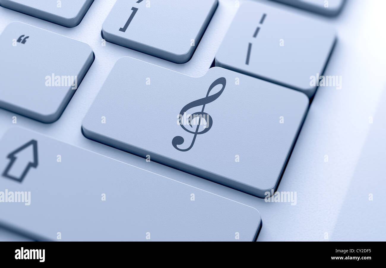 3d treble clef sign button on keyboard with soft focus Stock Photo - Alamy