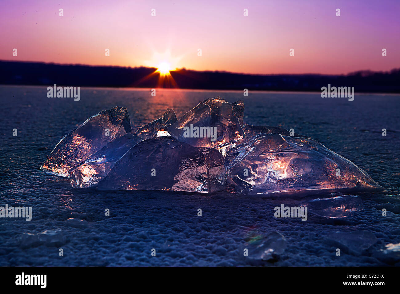 sunset over the iceberg Stock Photo - Alamy
