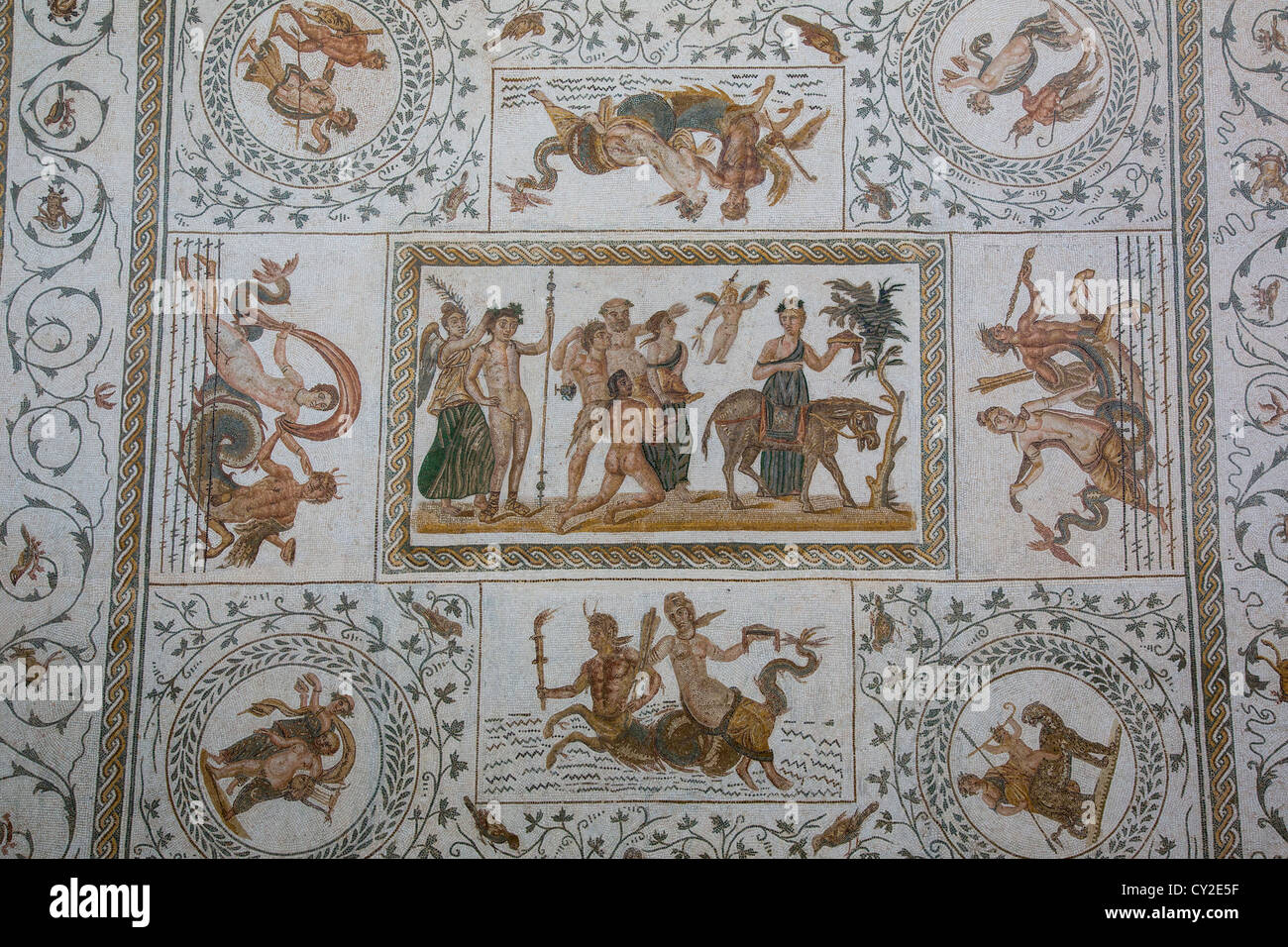 Dionysus Mosaic at the Archaeological Museum in El Jem Tunisia Stock ...