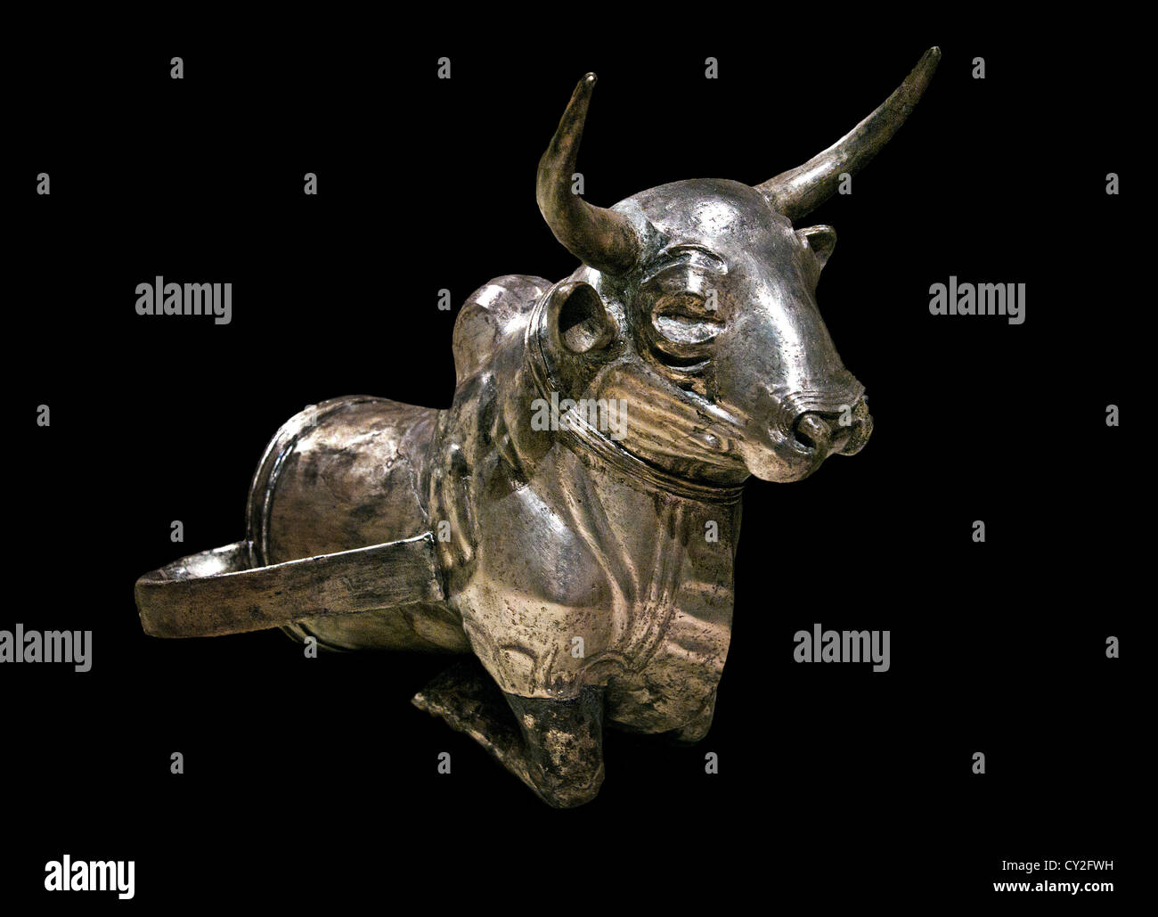 This silver rhyton terminating in the forepart of a Bull Hittite Empire ...