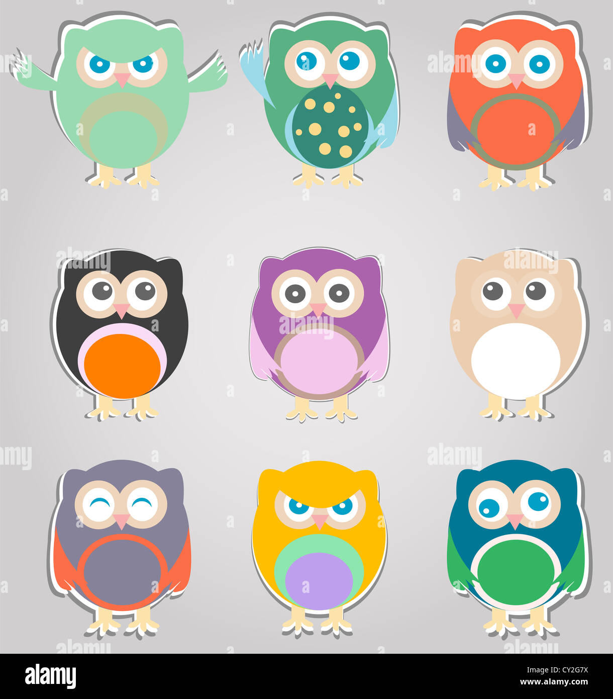 set of cute owls with different emotions Stock Photo - Alamy