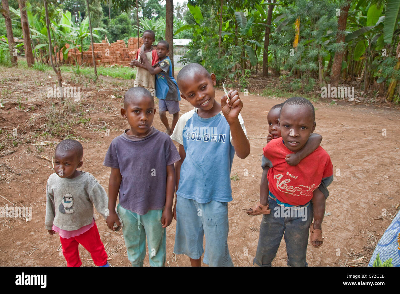 Six African Orphan Children playing on the street in Moshi;Tanzania ...