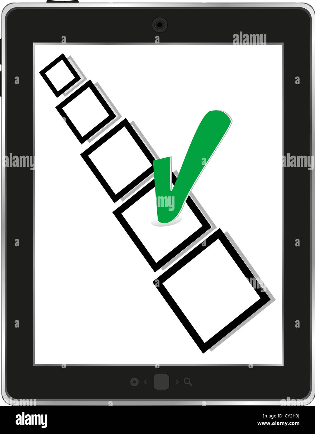 Tablet computer pc and check box on the white screen Stock Photo - Alamy