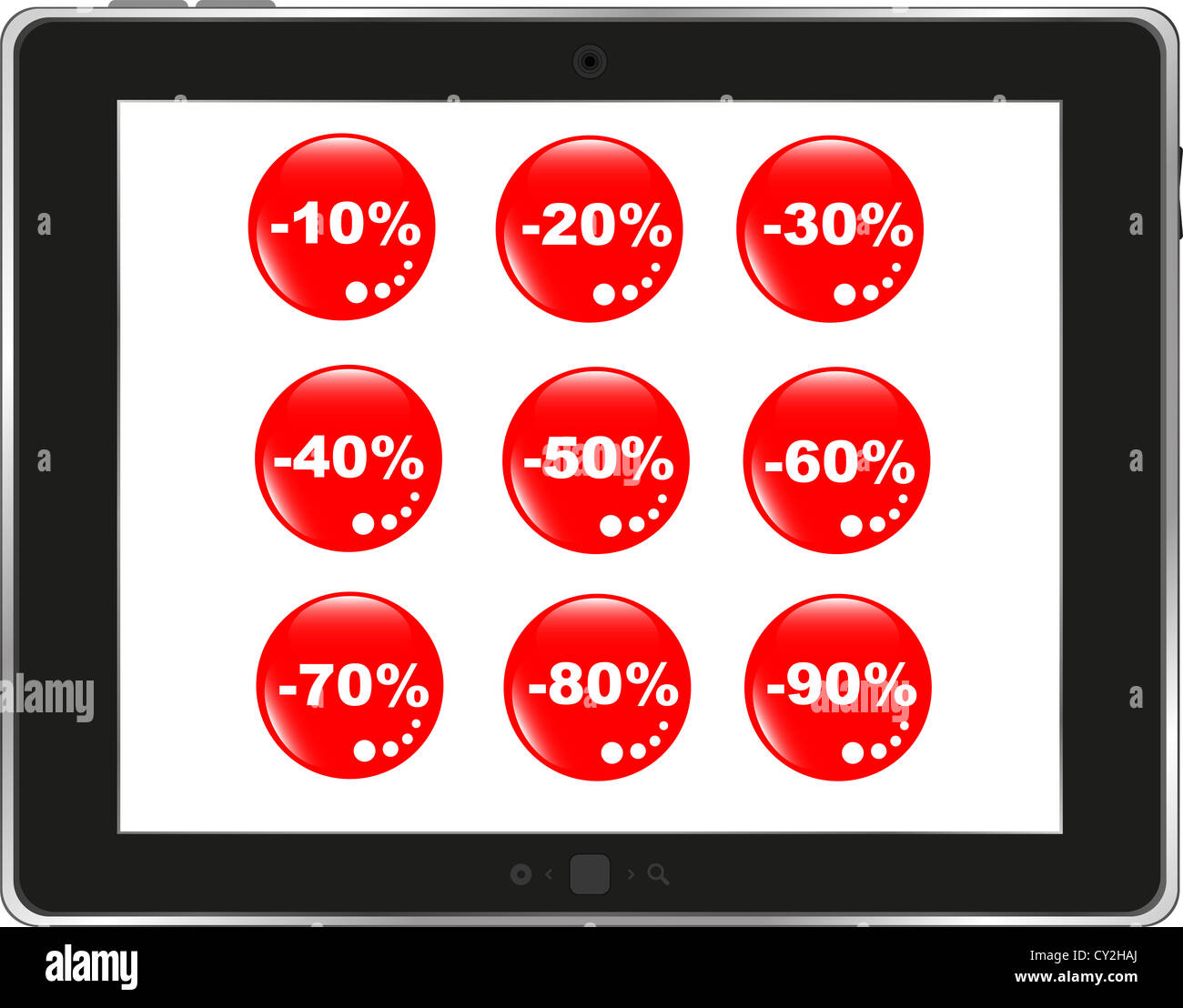 Mobile pad computer with big sale icons isolated on white Stock Photo ...