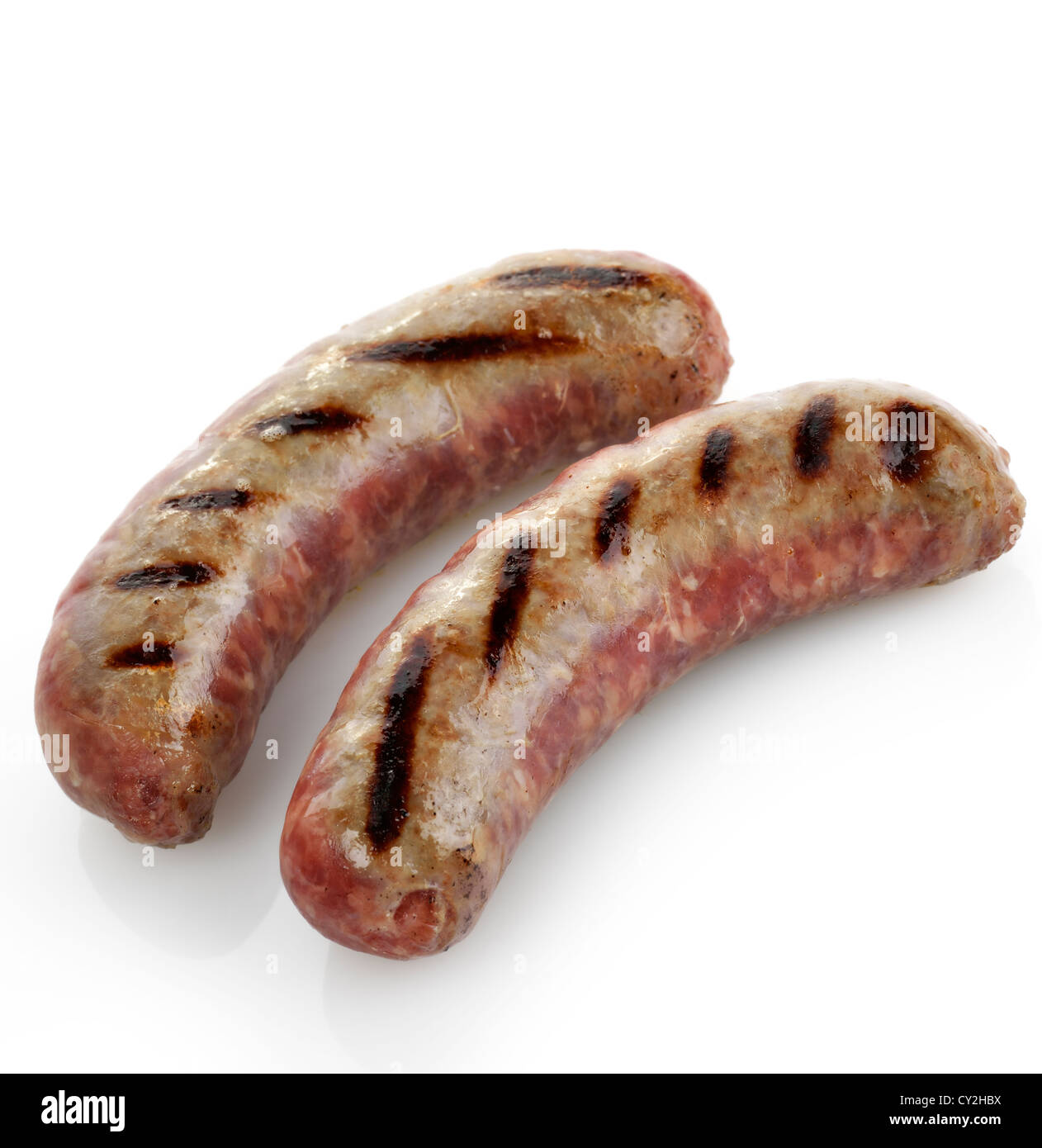 Grilled Sausages On White Background Stock Photo - Alamy