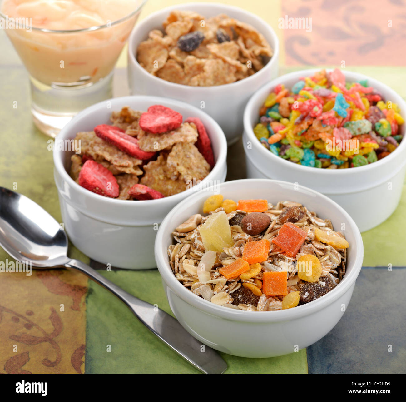 Breakfast Collection : Muesli And Flakes With Fruits And Nuts Stock ...