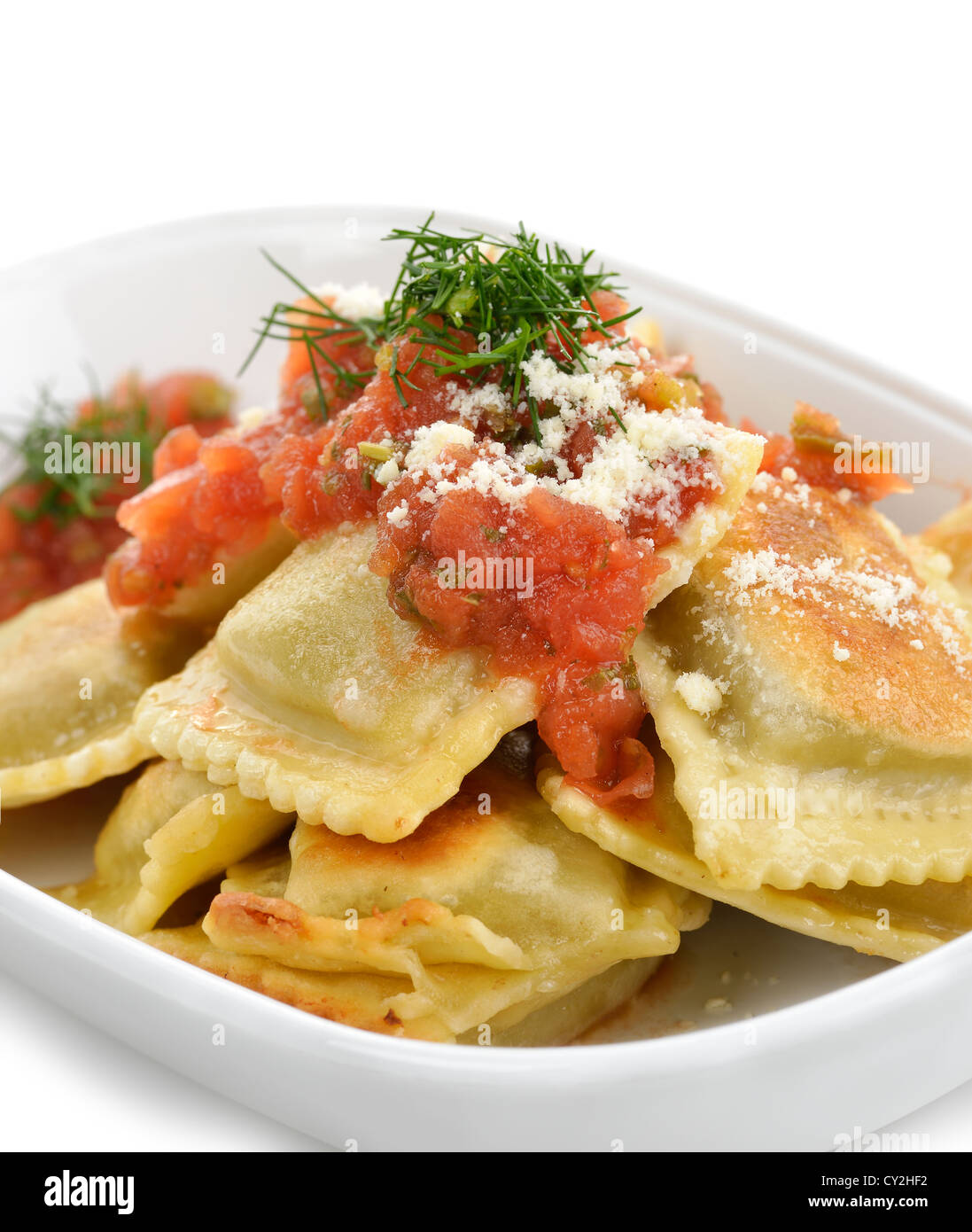 Ravioli Pasta With Tomato sauce And Cheese Stock Photo - Alamy