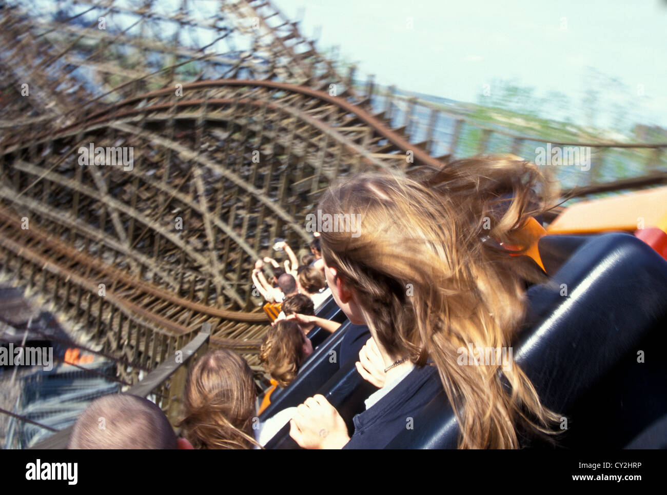 people on Monster roller coaster at La Ronde Montreal Quebec Stock ...