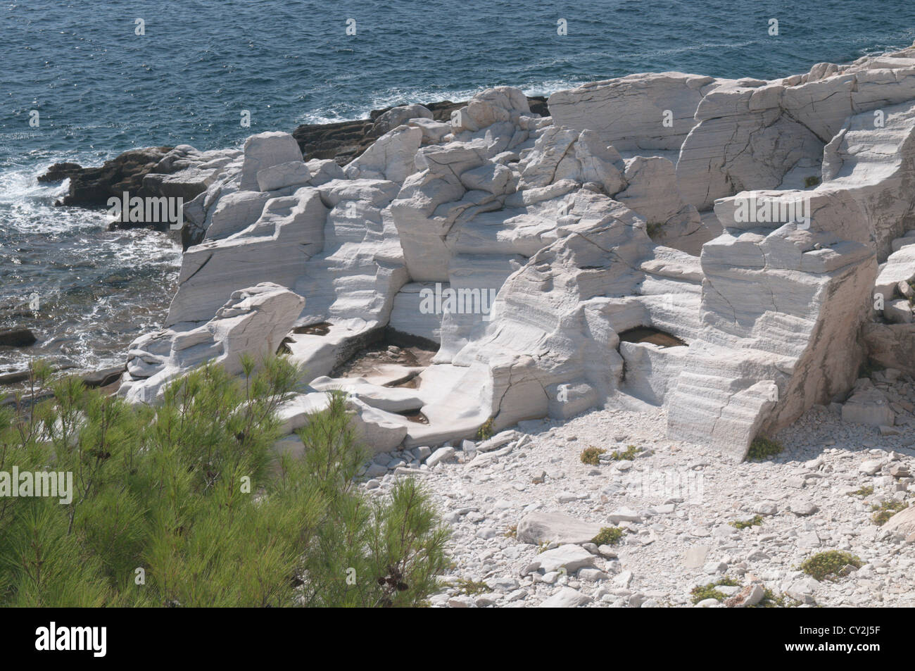 Thassos, Greece. Greek island. September. One of the ancient marble ...