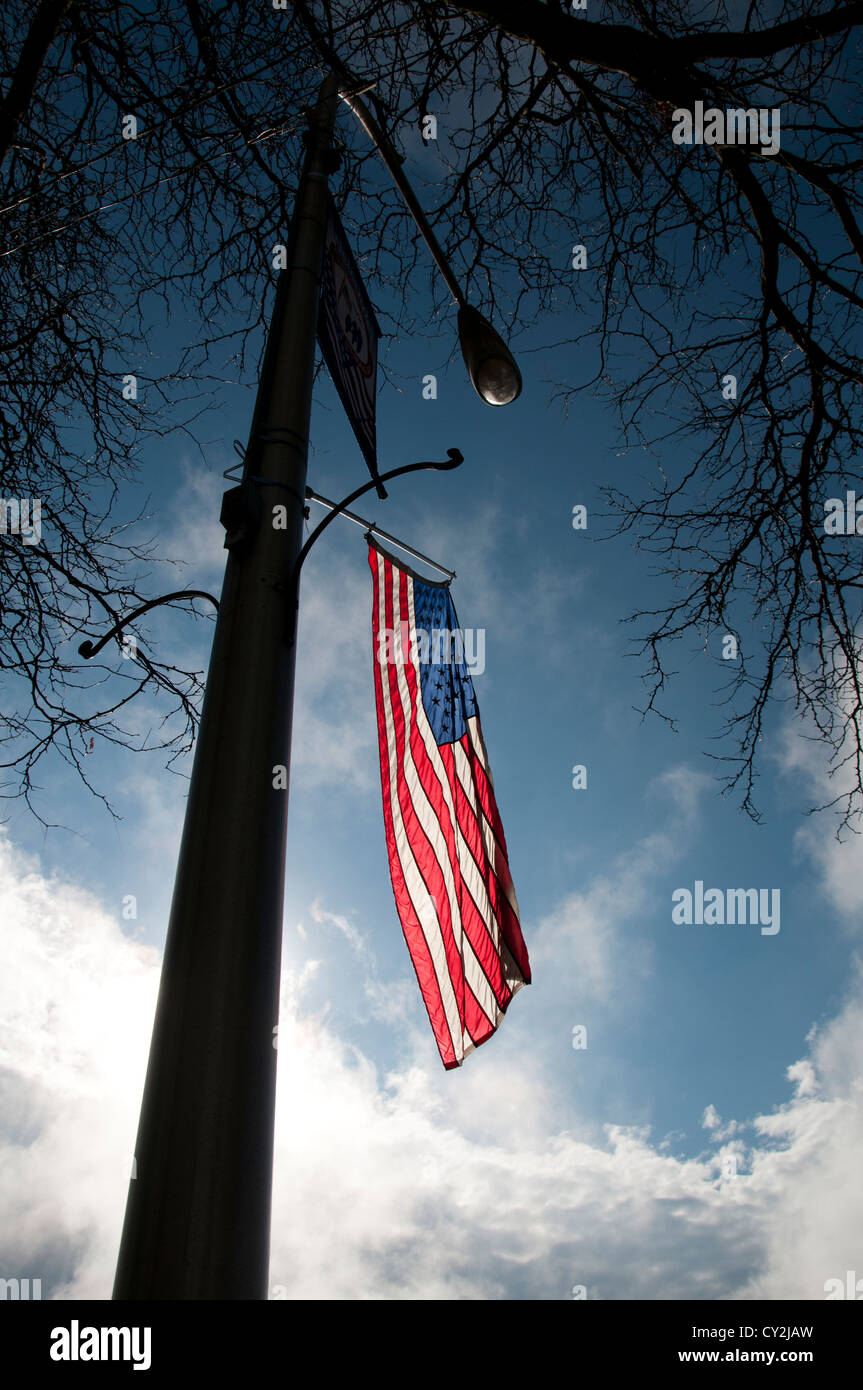 American flag on light-pole Stock Photo - Alamy