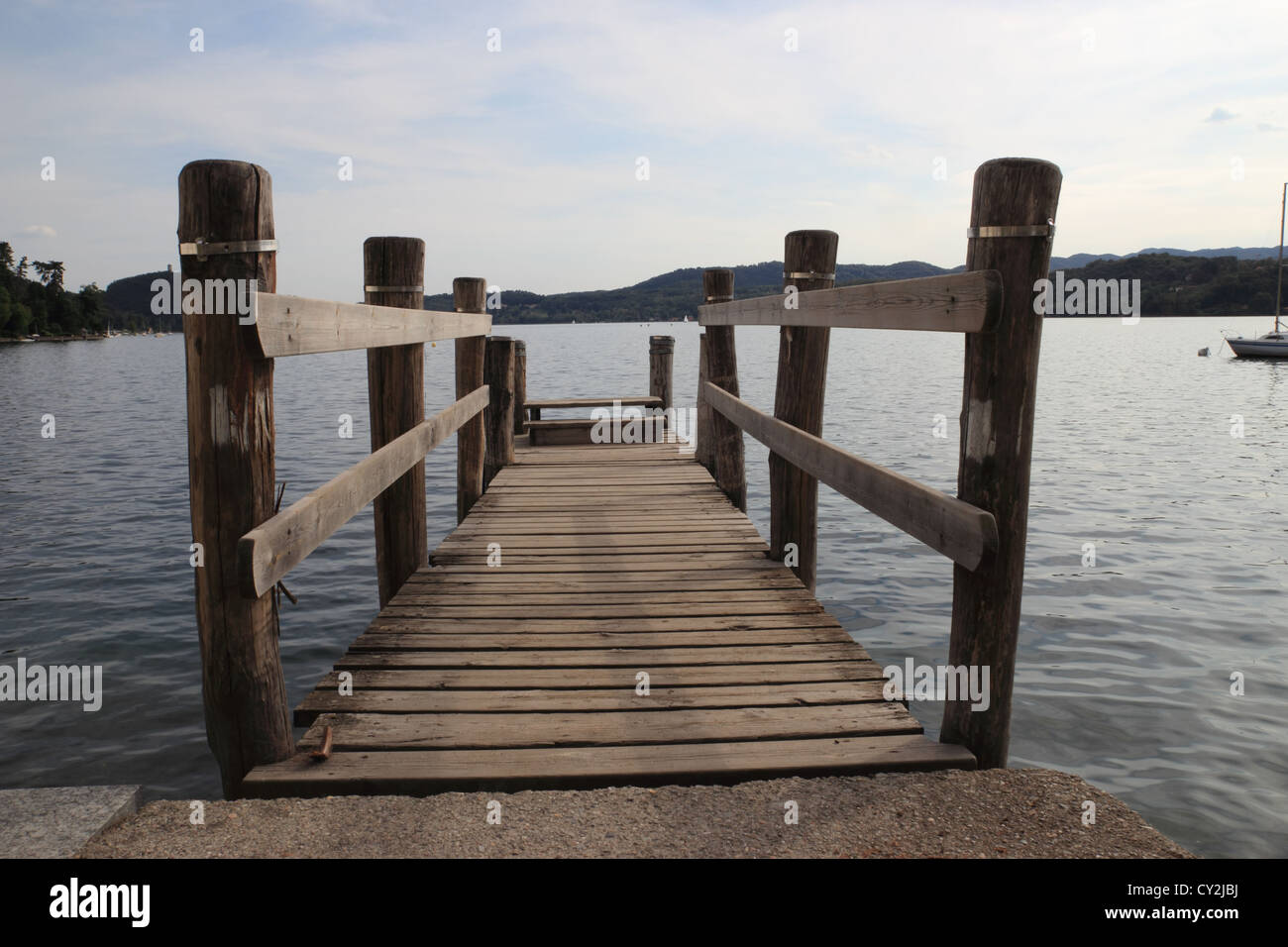 sunset landscape over landing stage on Orta Lake, Italy Stock Photo - Alamy