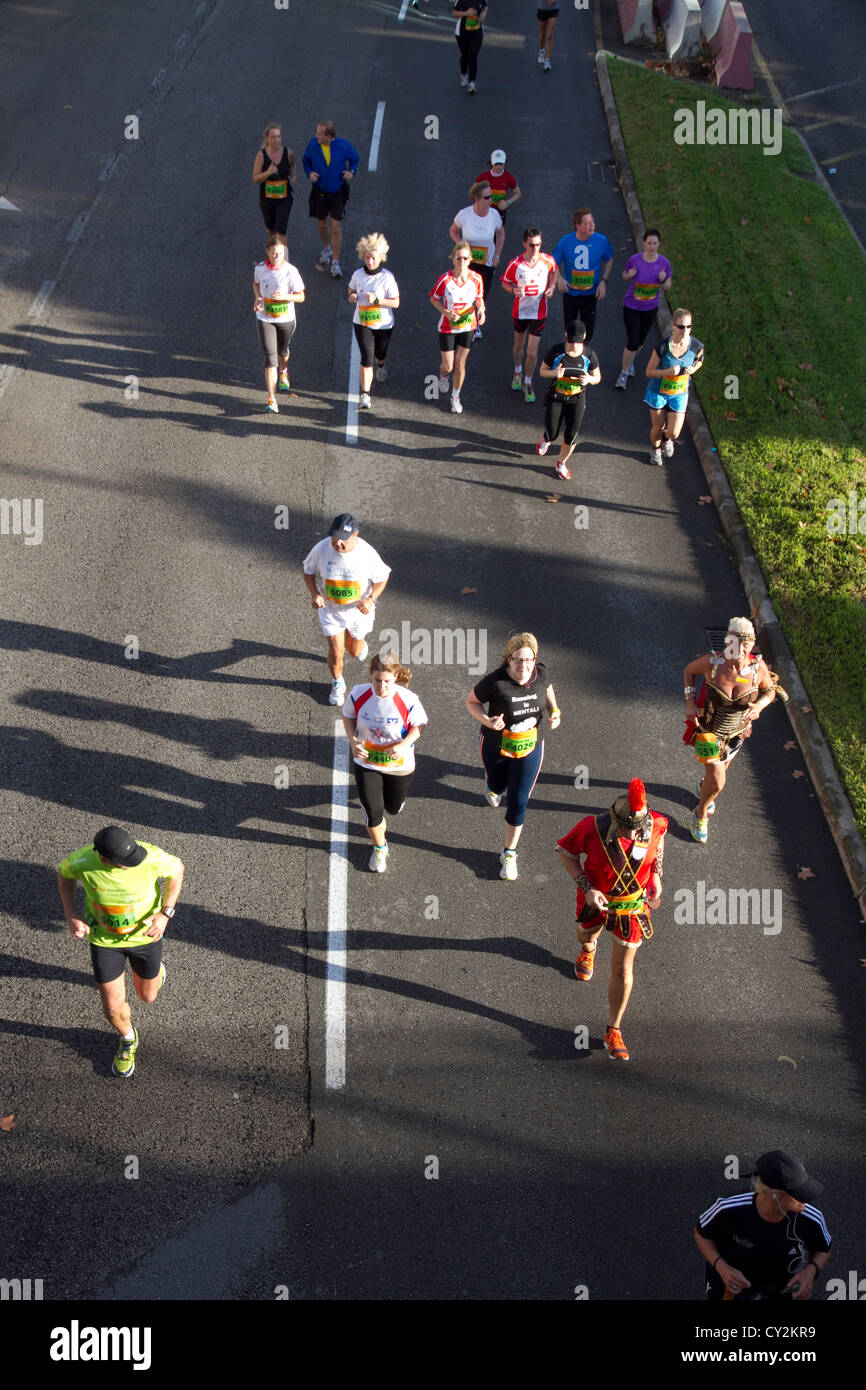 Aerial view athletes running marathon hi-res stock photography and ...