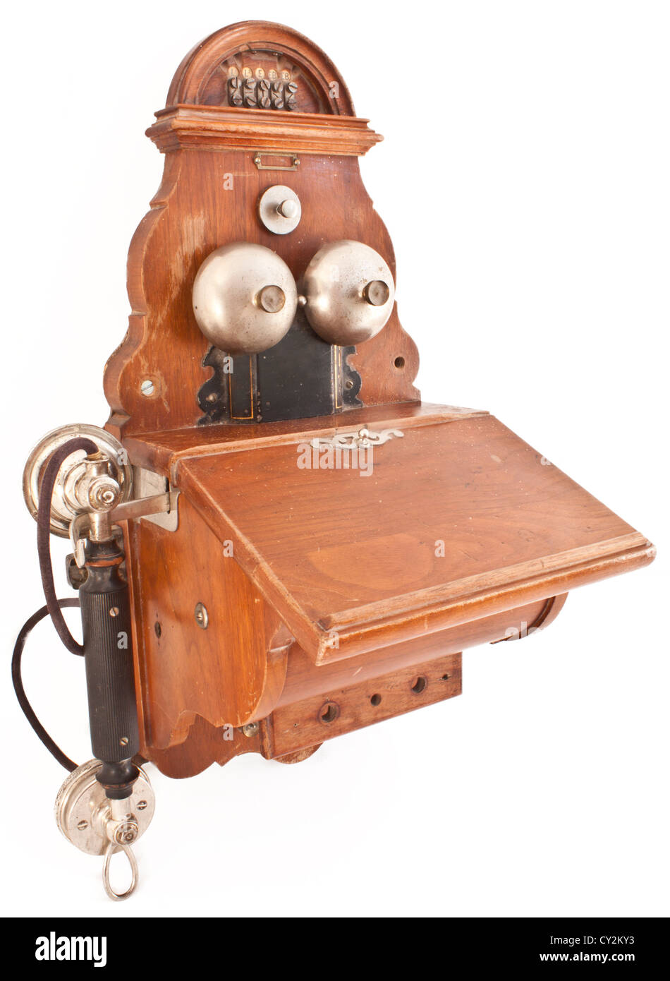 Old vintage telephone made of wood Stock Photo - Alamy