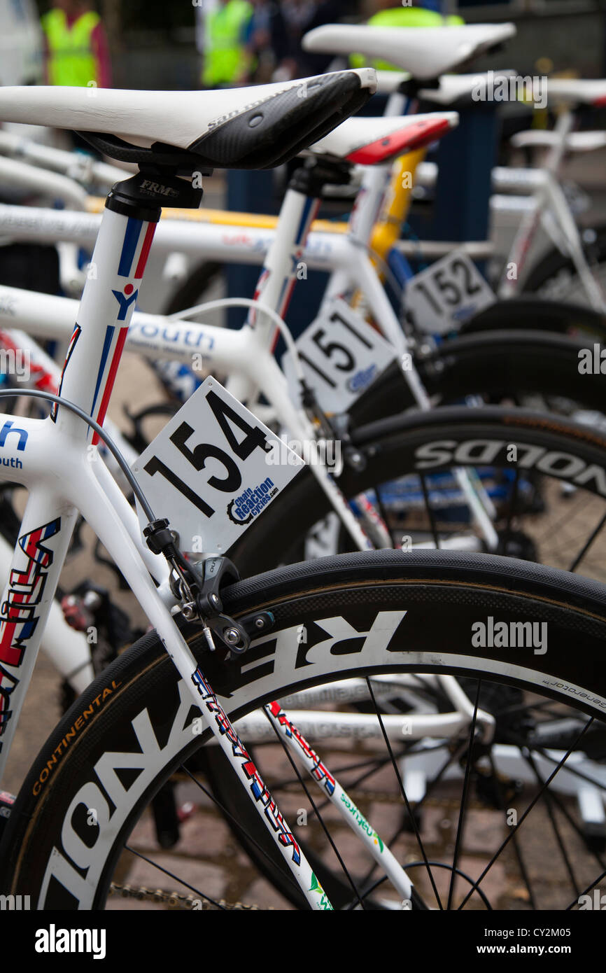 Professional cyclists competing in the Tour of Britain 2012 Stock Photo ...