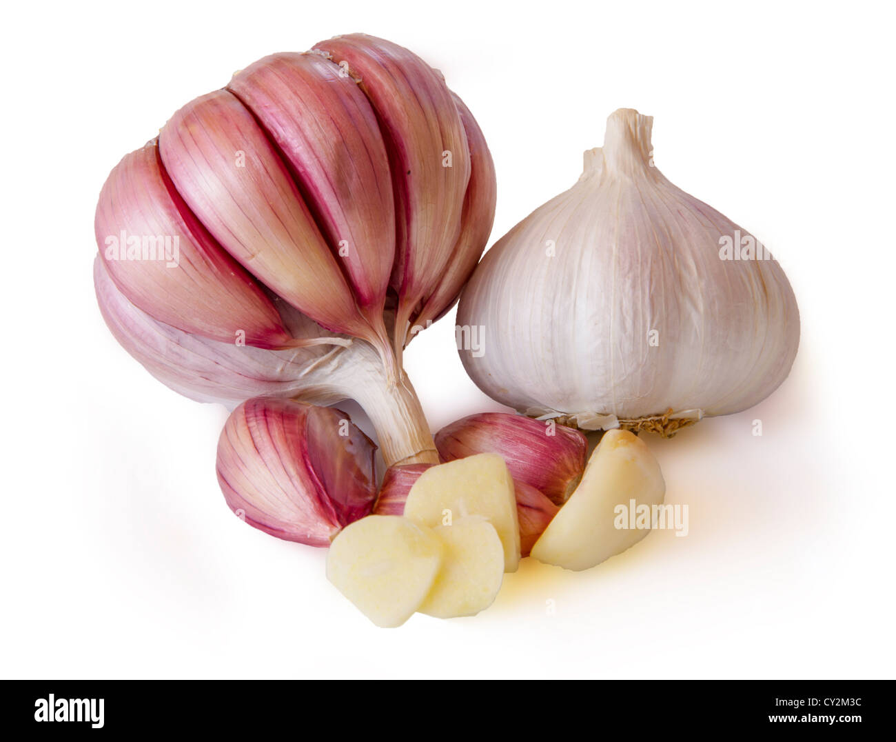 Whole garlic and cloves on white background Stock Photo - Alamy