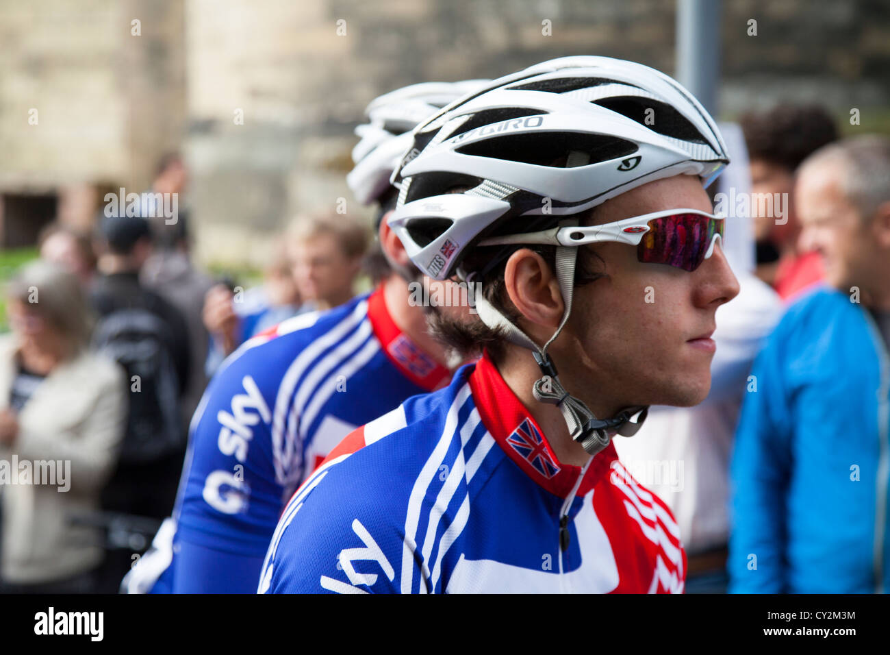 Professional cyclists competing in the Tour of Britain 2012 Stock Photo ...
