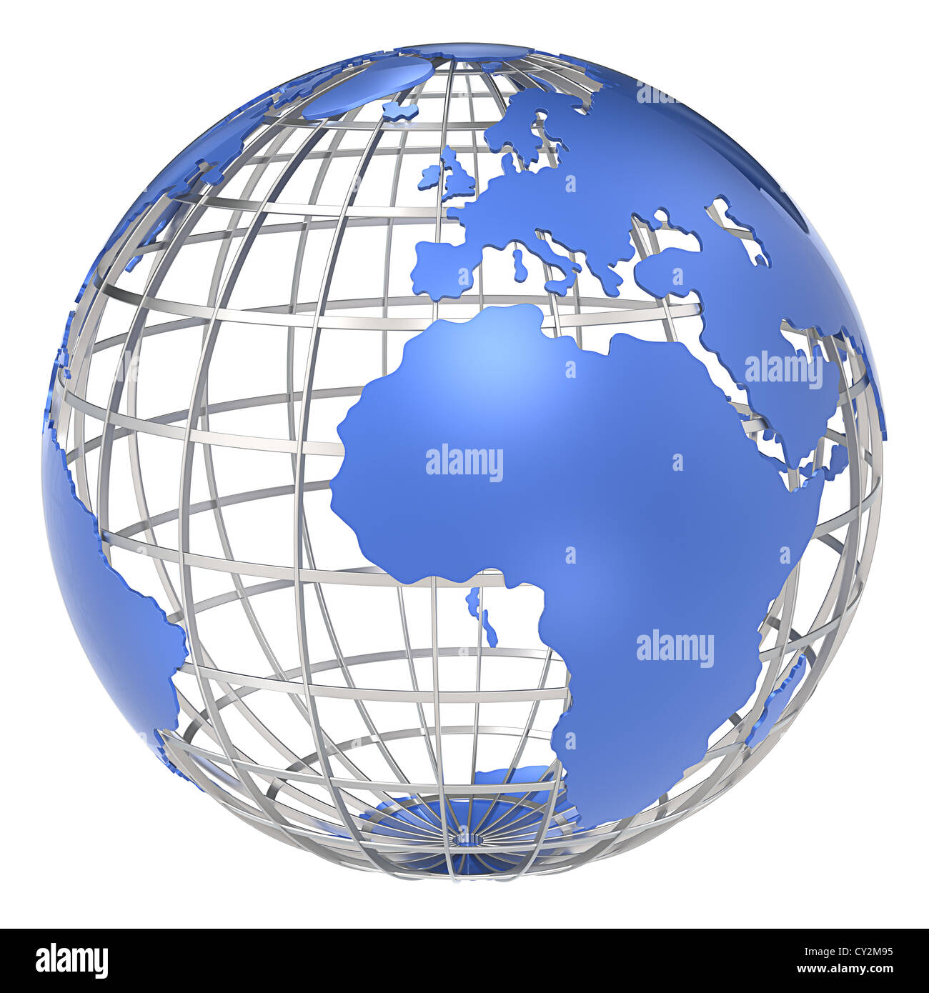 The Earth, frame structure of steel. Blue continents. Isolated Stock ...