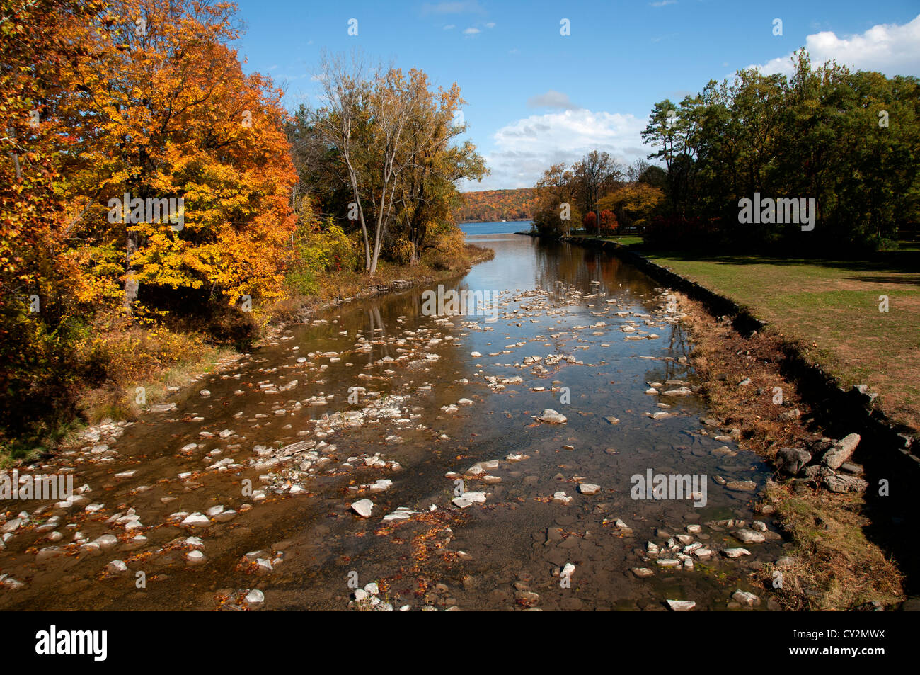 Autumn scene with stream Stock Photo - Alamy
