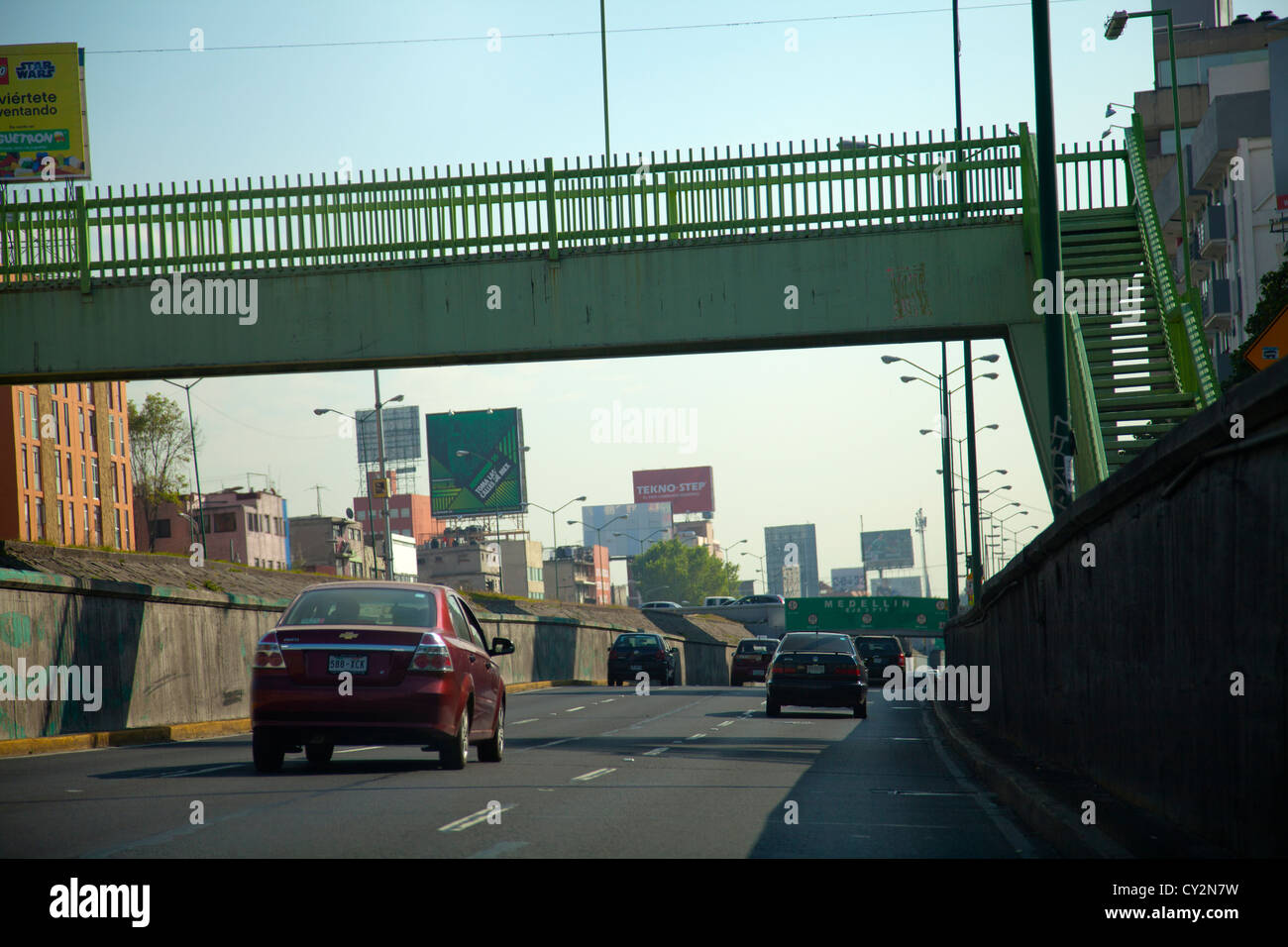 Viaducto Freeway in Mexico City - early with little traffic in the Roma ...