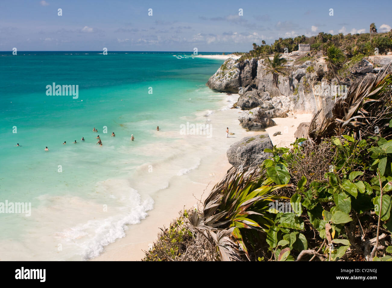 Cliffs and beach at the Mayan ruins, Tulum, Mexico Stock Photo - Alamy