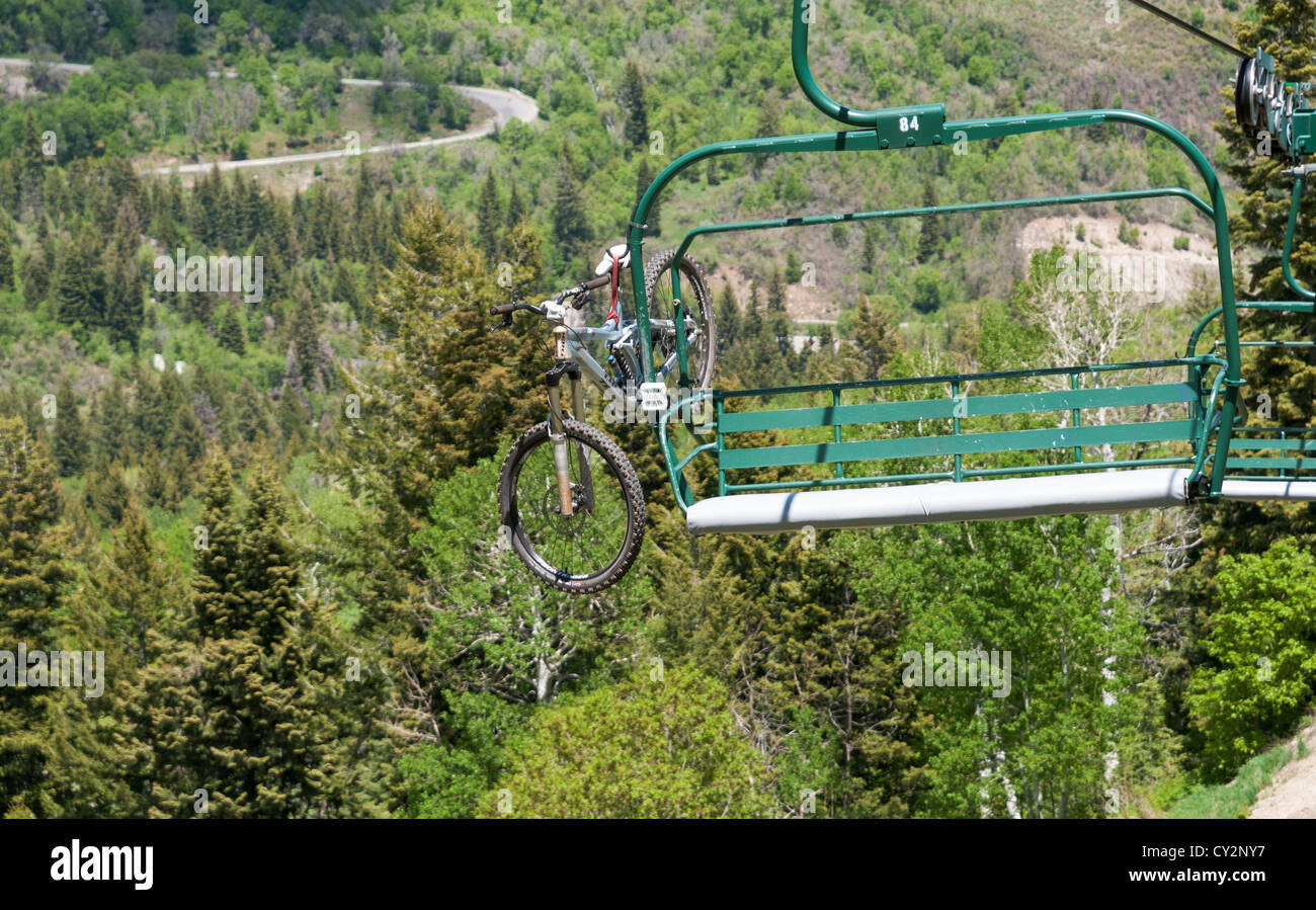 Utah, Sundance Resort, summer, mountain bike loaded on chair lift Stock ...