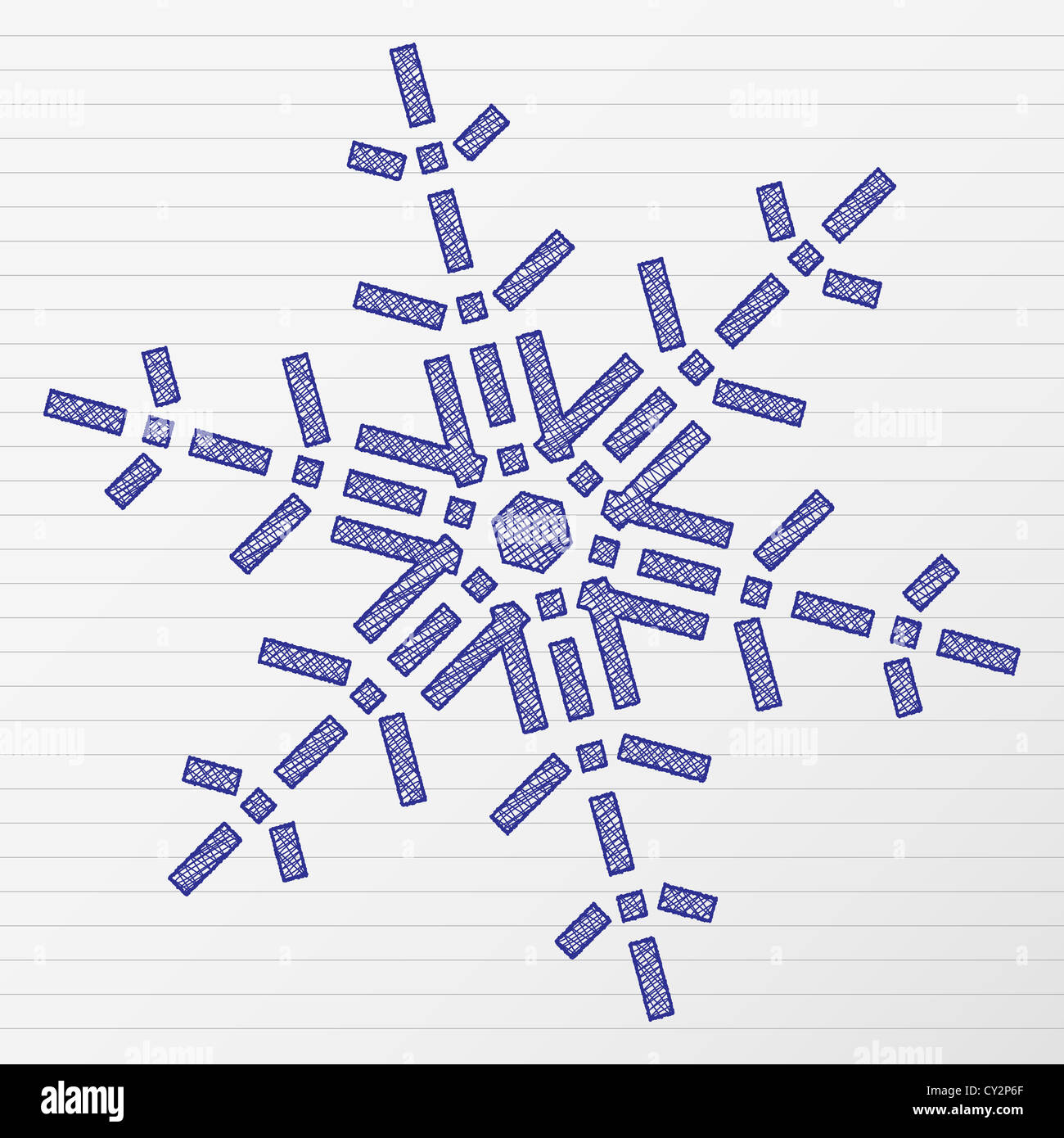 Scratch winter snowflake on a notebook sheet. Vector illustration Stock ...