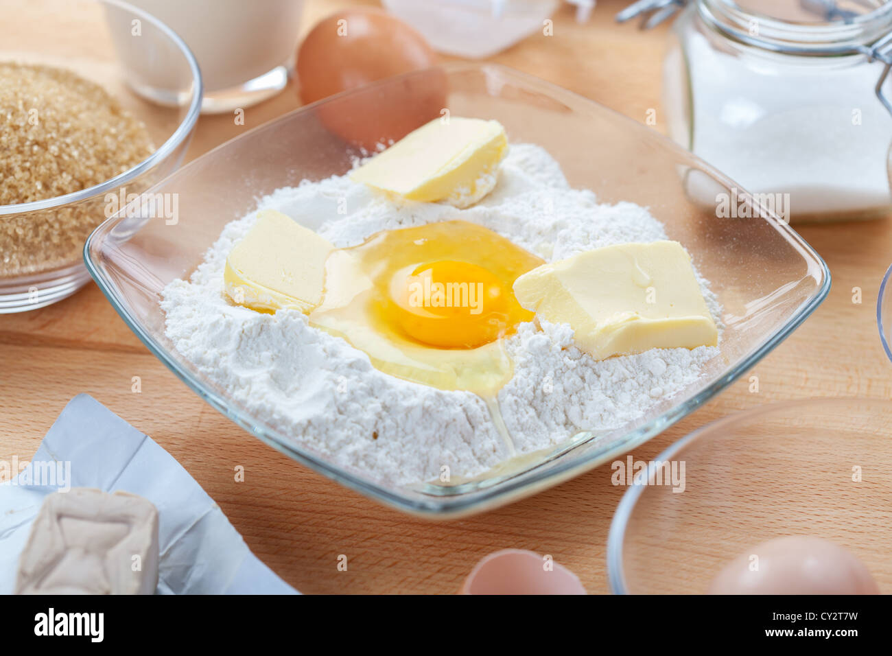 Ingredients for making dough for cake and cookies Stock Photo - Alamy