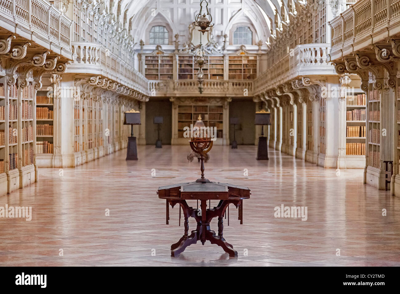 Library of the Mafra National Palace in Portugal. Franciscan religious ...