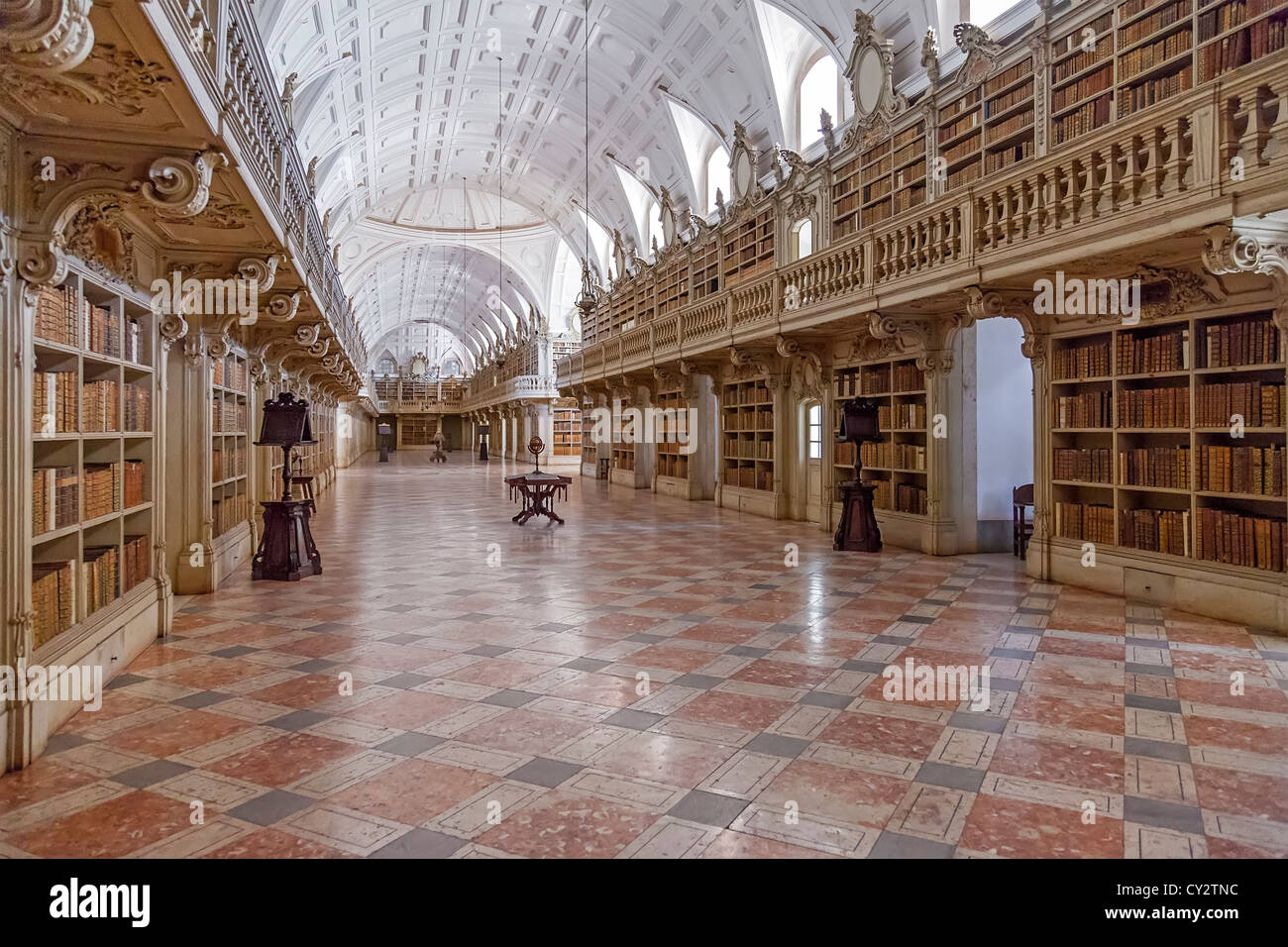 Library of the Mafra National Palace in Portugal. Franciscan religious ...