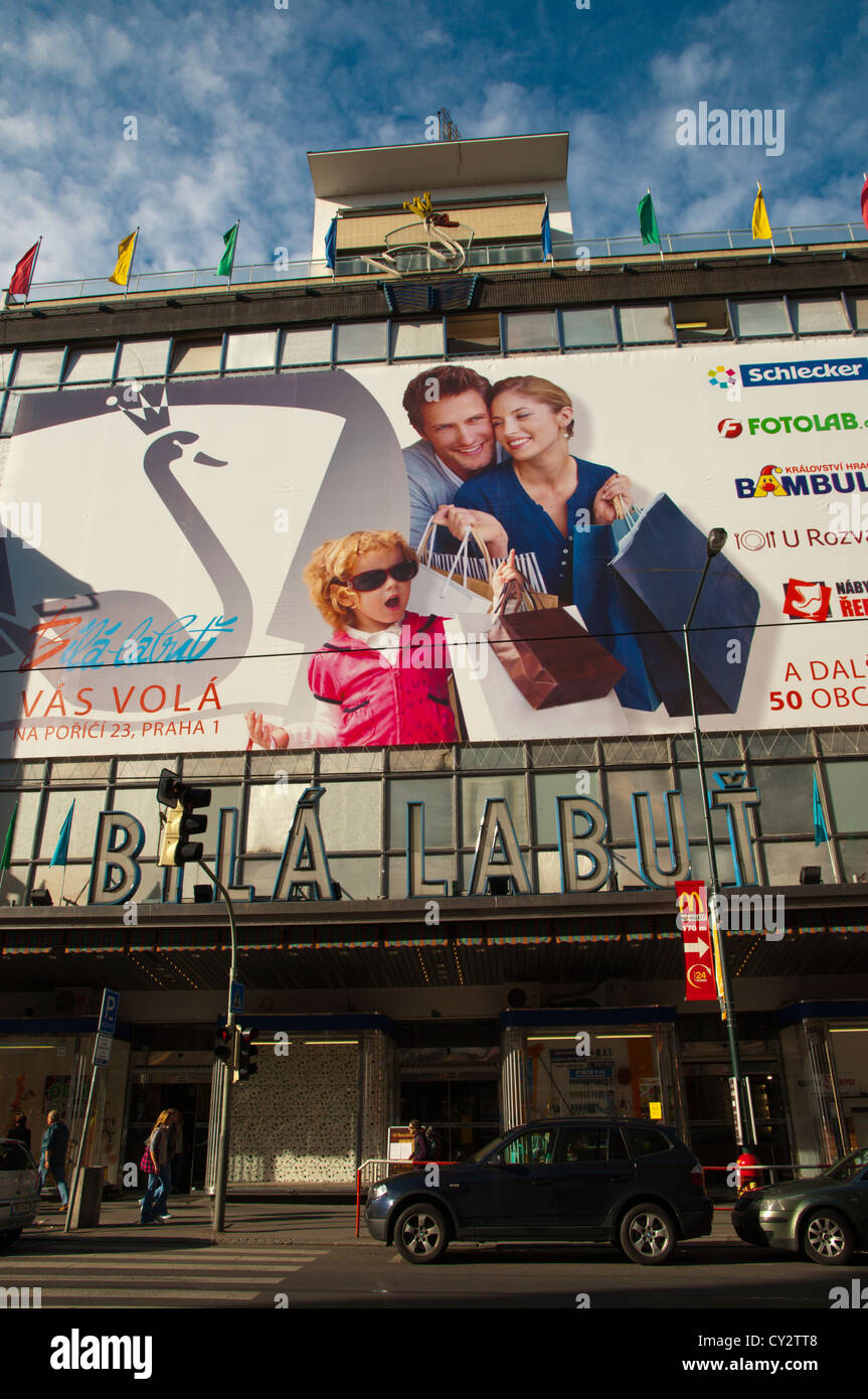 Bila Labut shopping centre exterior Na Porici street new town Prague ...