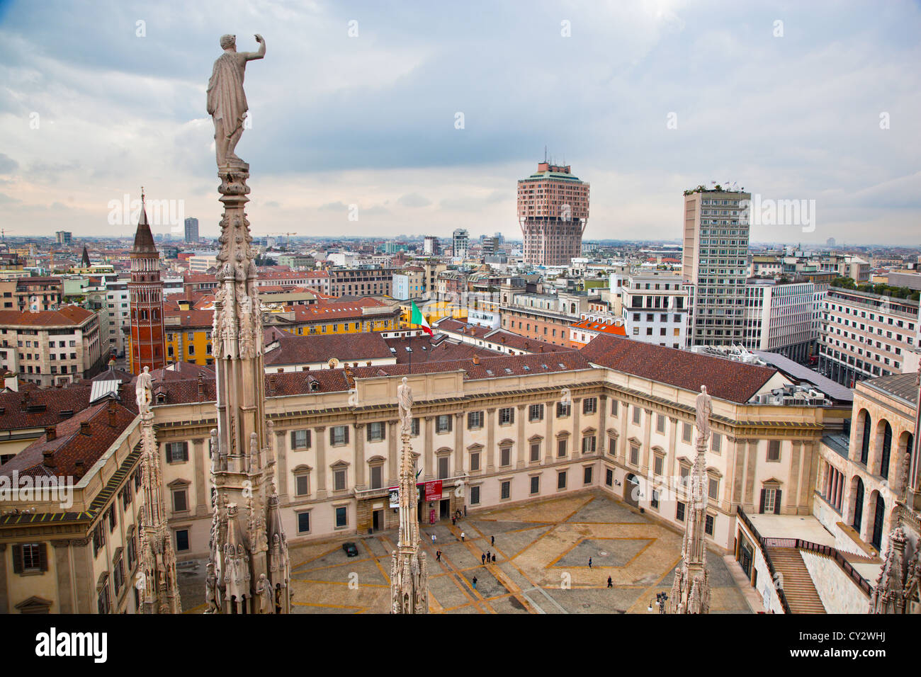 Milan, Italy panorama. View from Milan Cathedral. Royal Palace of Milan ...