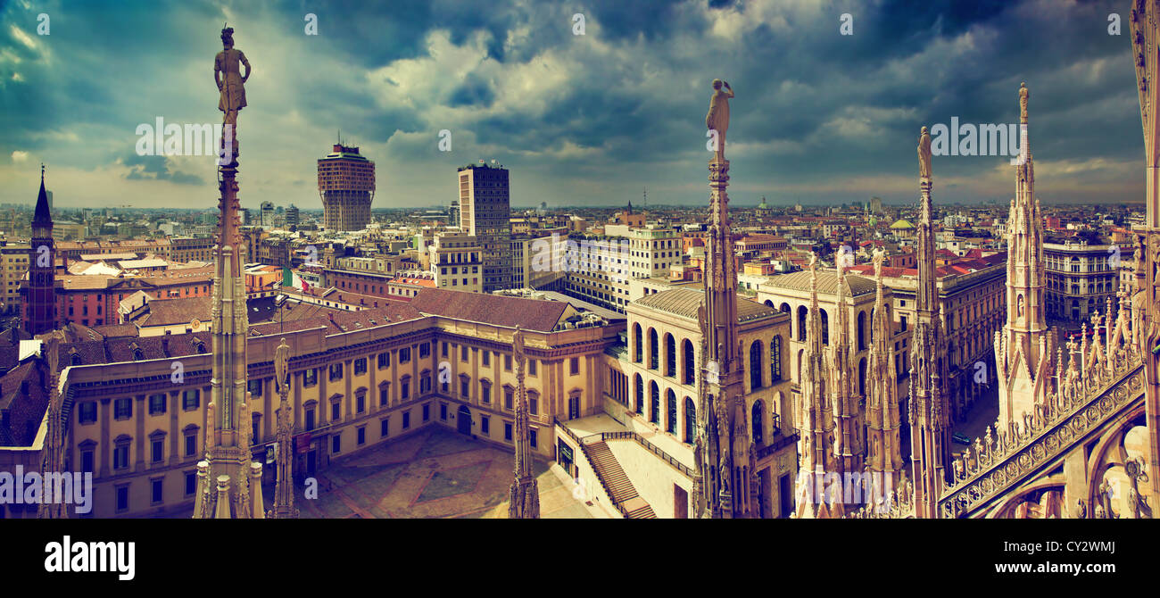 Milan, Italy panorama. View from Milan Cathedral. Royal Palace of Milan ...