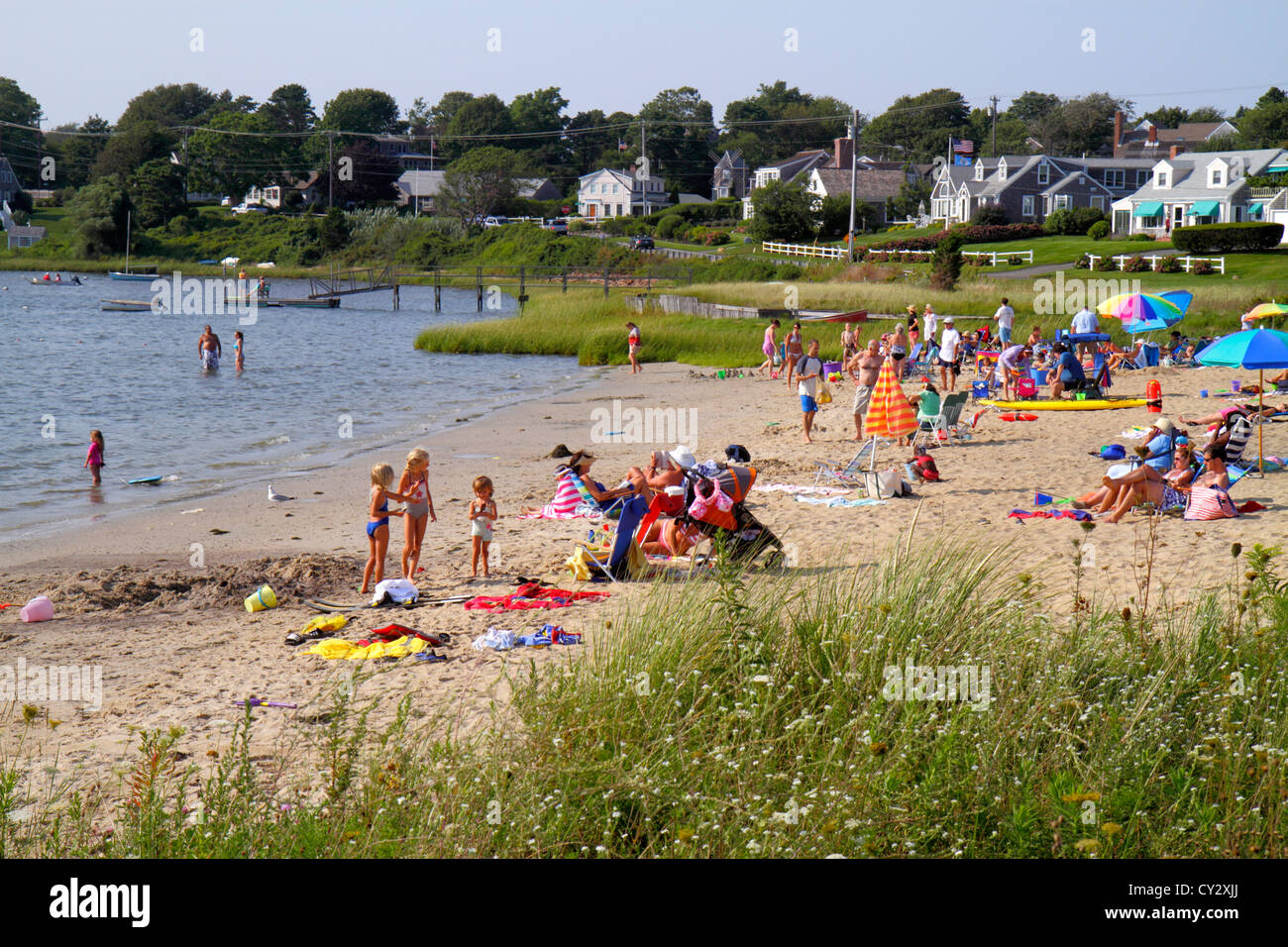 Cape Cod Massachusetts,Chatham,Oyster Pond Beach,sunbathers,family ...